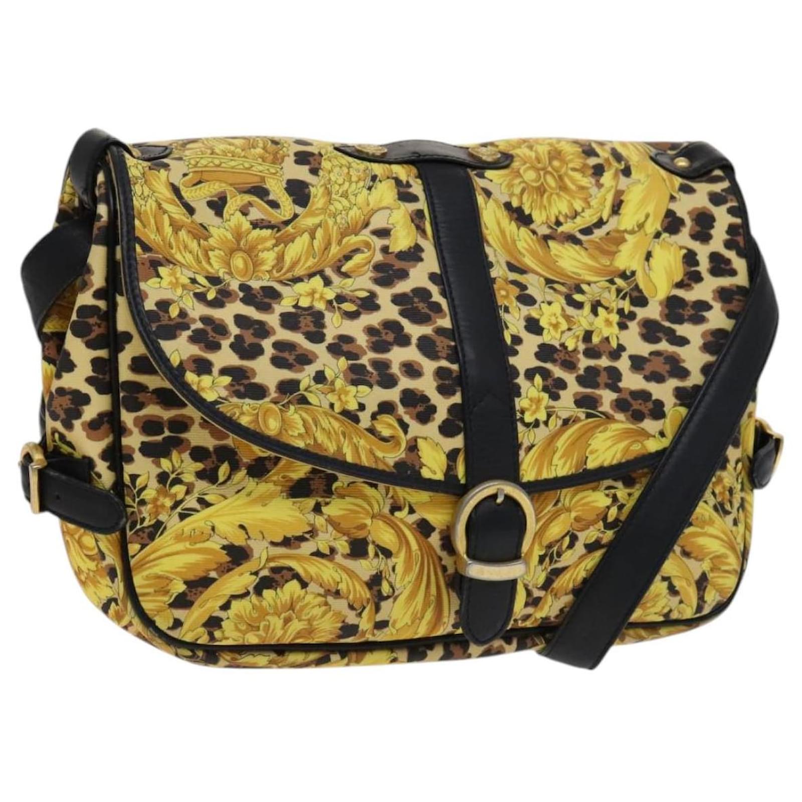 Gianni Versace Shoulder Bag PVC Leather Yellow Black gold Auth bs21999 ...