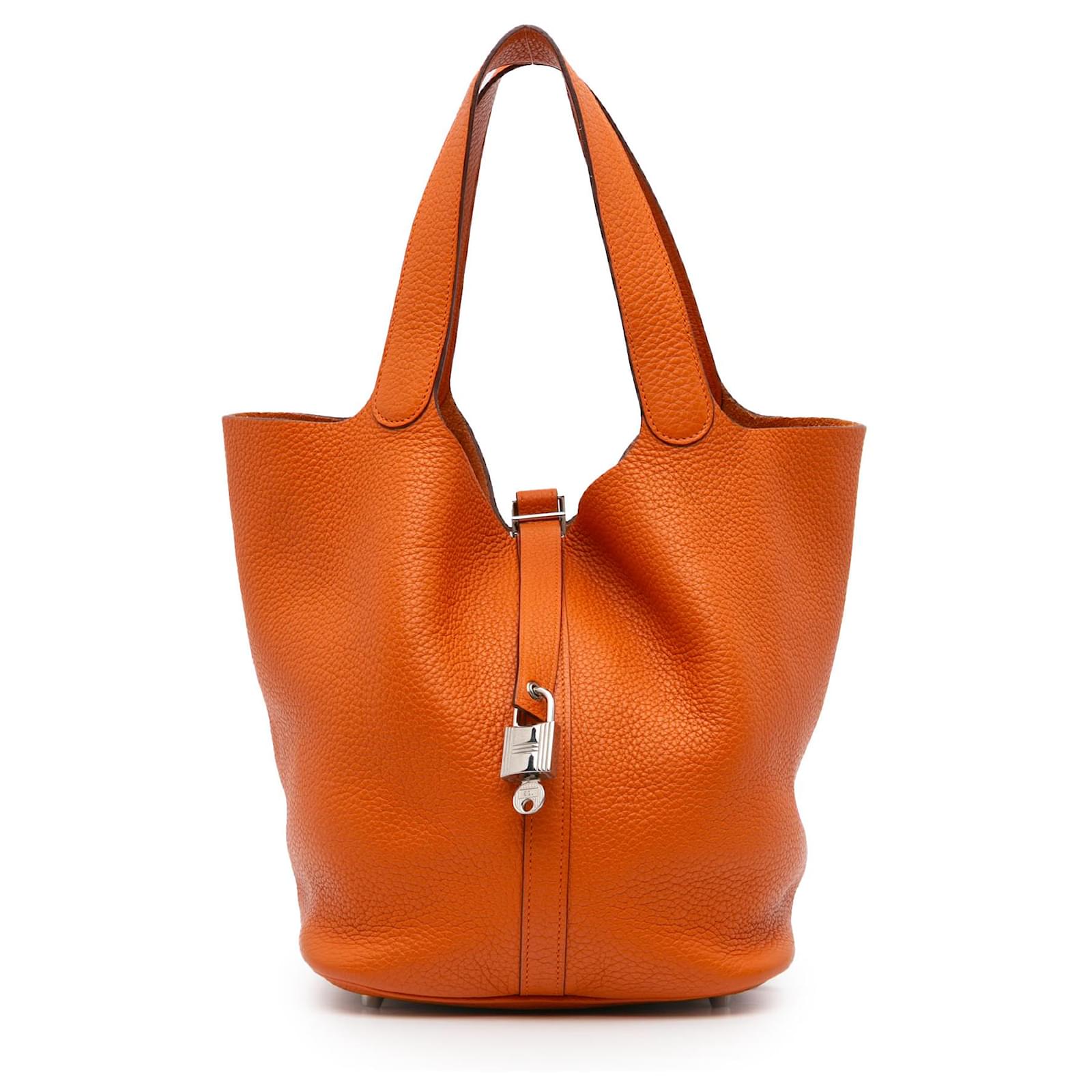Hermès Orange Clemence Picotin Lock 26 Leather Pony-style calfskin ref ...