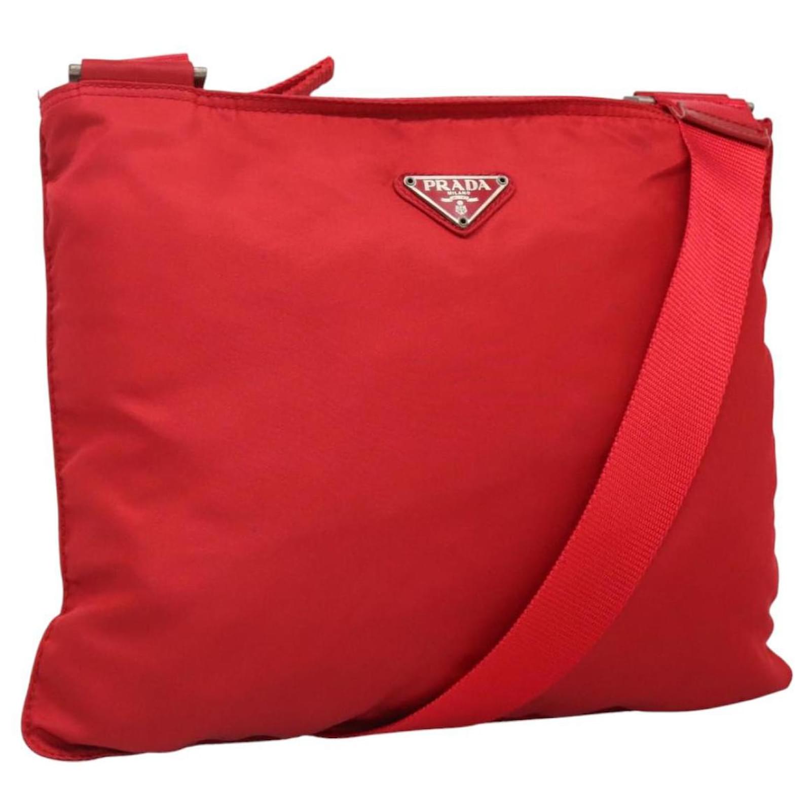 PRADA Shoulder Bag Nylon Red Silver Auth 101081 Silvery ref.2073252 ...