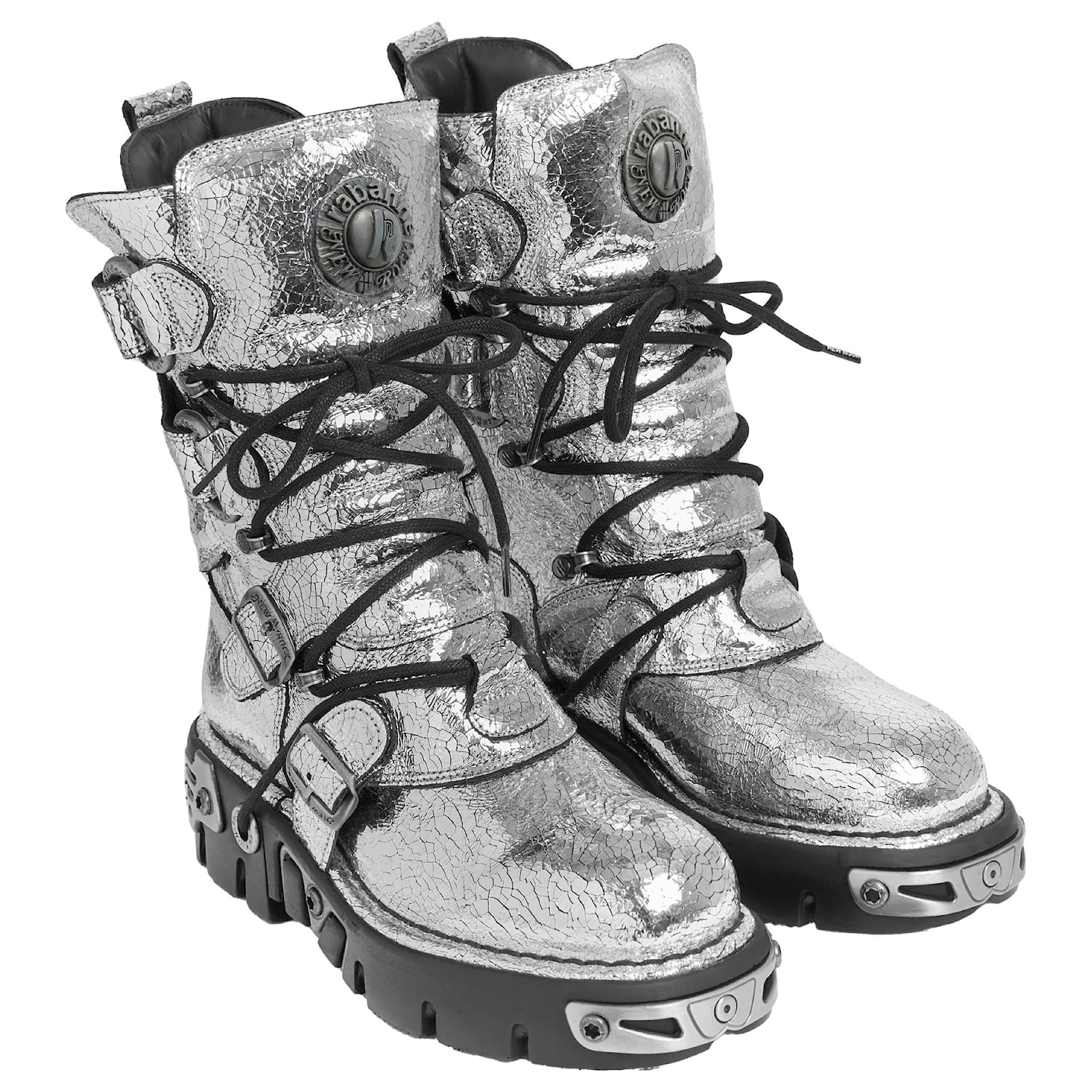 Paco Rabanne Rabanne x New Rock Silver Boots Silvery Metallic Leather ...