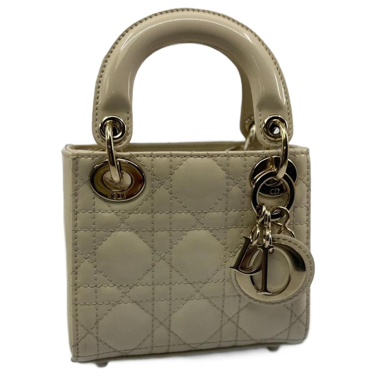 Micro Lady Dior in Beige Patent Leather - Christian Dior Cream ref ...