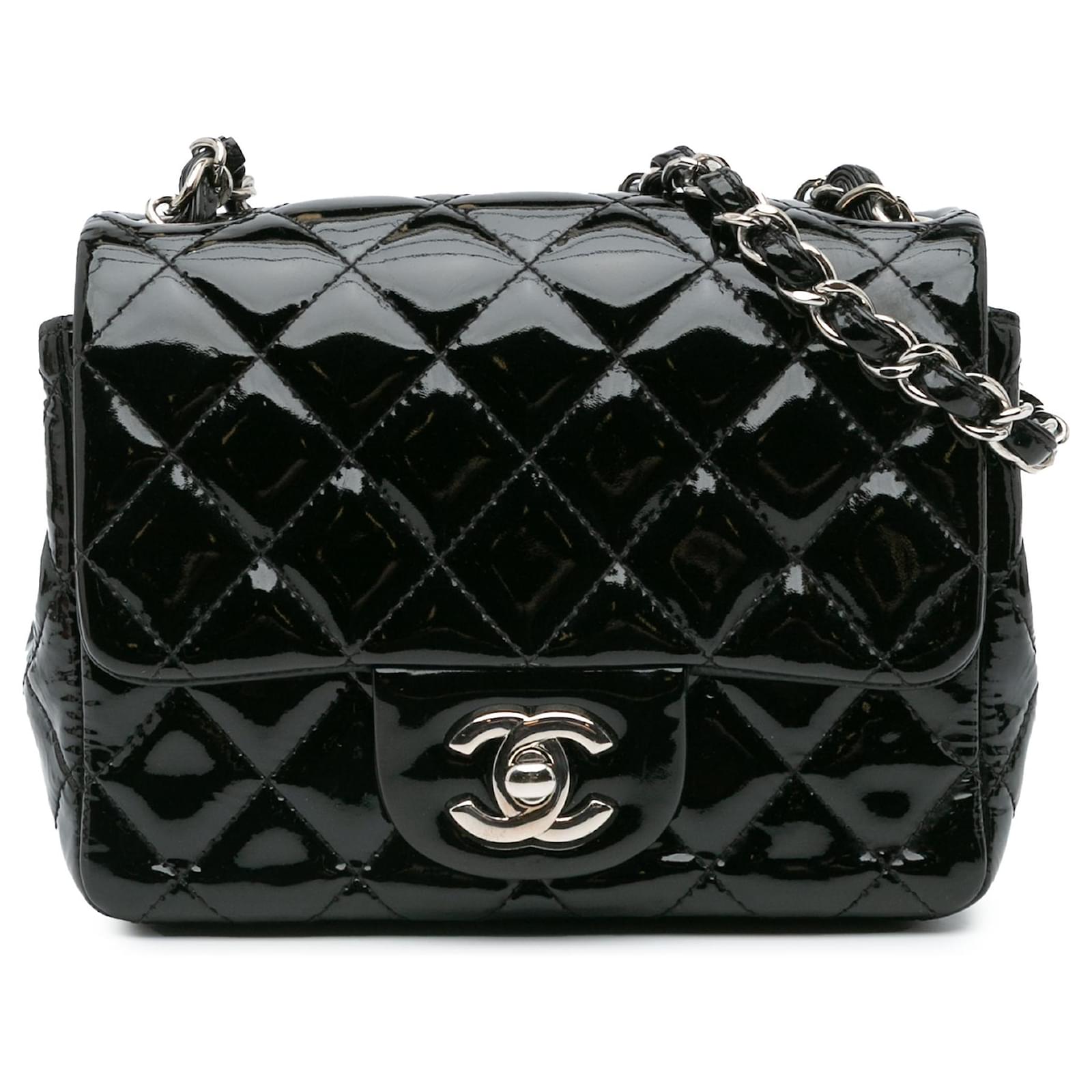 Chanel Black Mini Square Classic Patent Single Flap Leather Patent ...