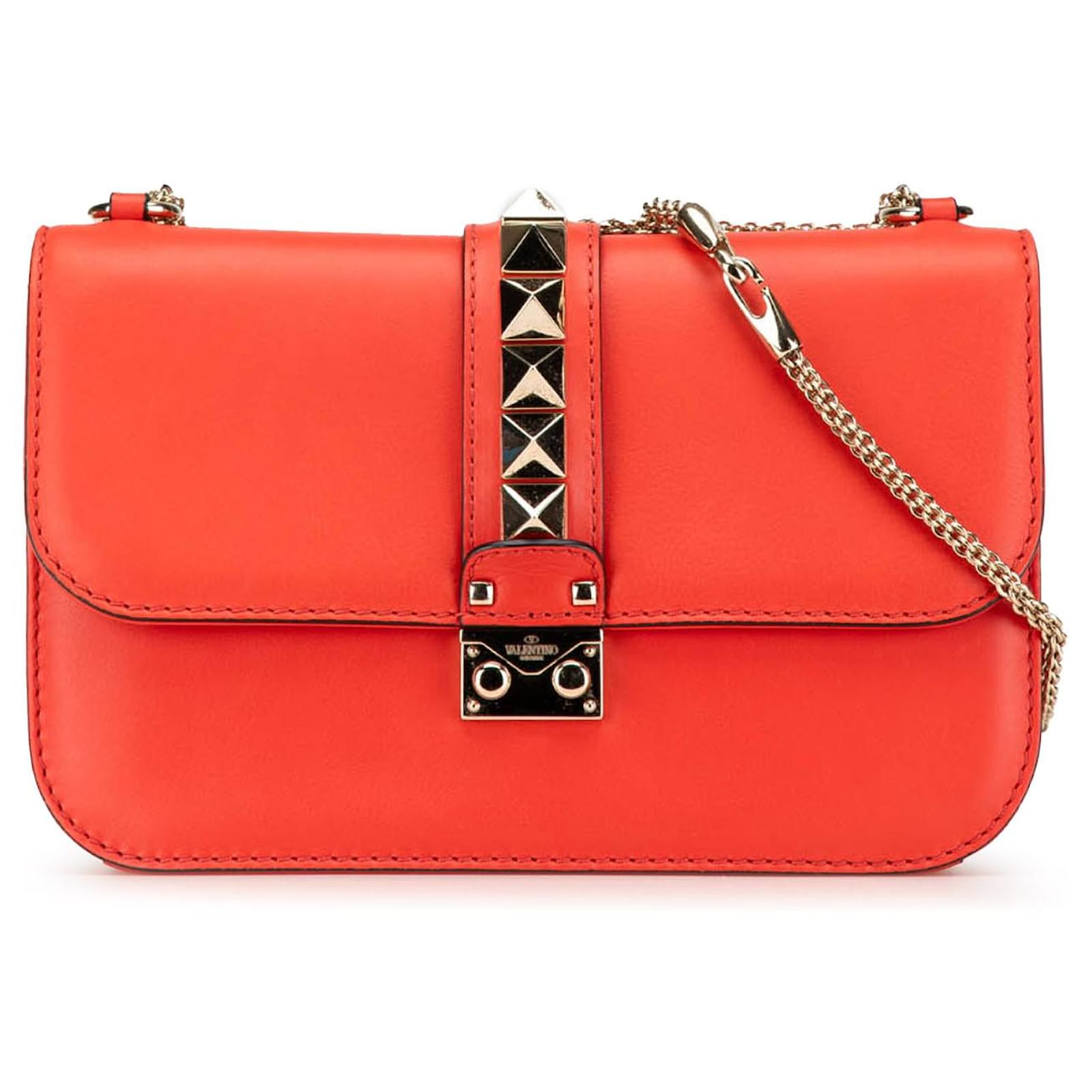 Valentino Orange Medium Leather Rockstud Glam Lock Crossbody Pony-style ...