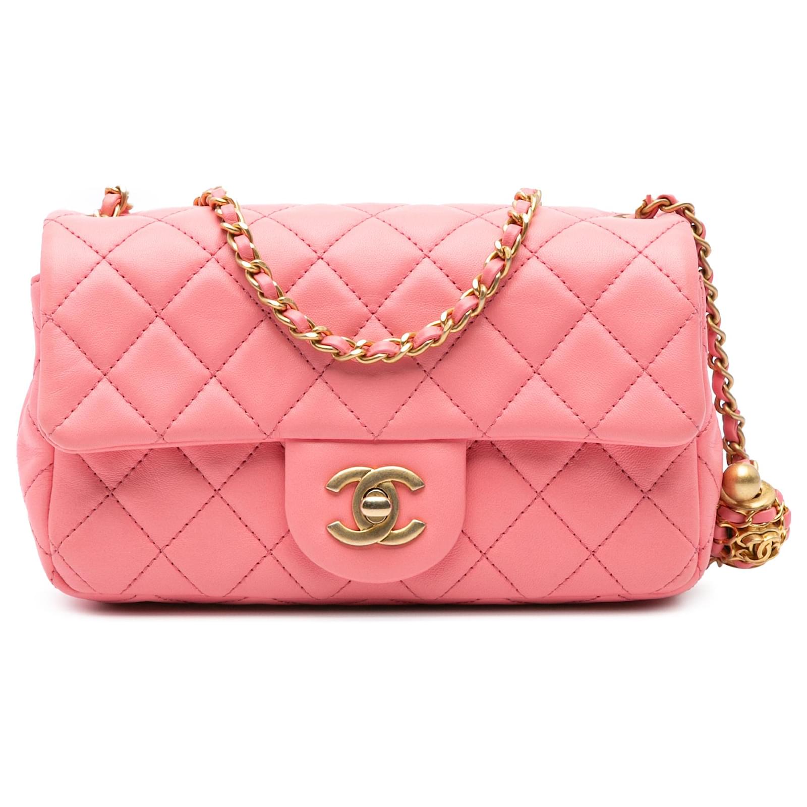 Chanel Pink Mini Rectangular Classic Lambskin Pearl Crush Single Flap ...