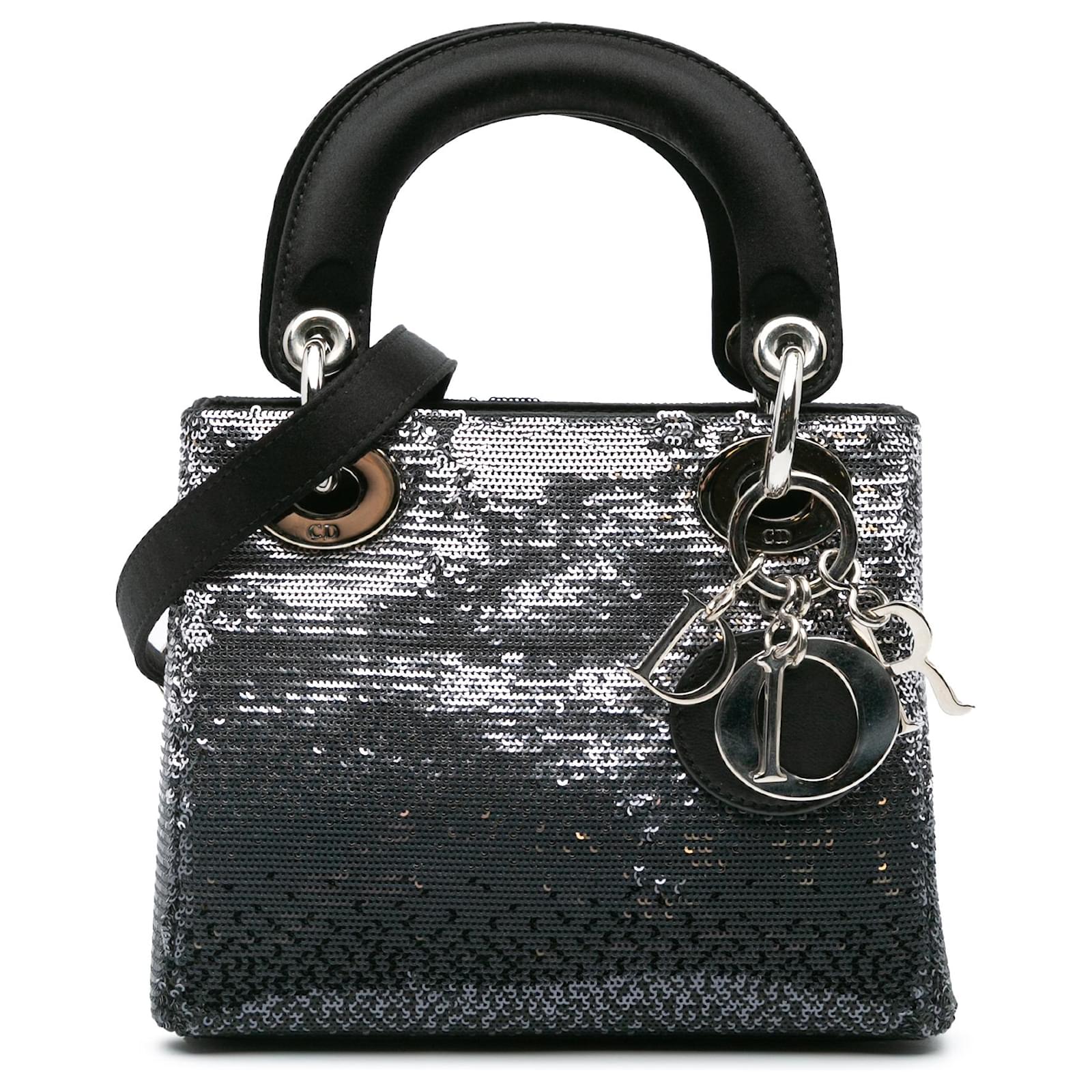 Dior Silver Mini Satin Sequin Gradient Lady Dior Silvery Cloth ref ...