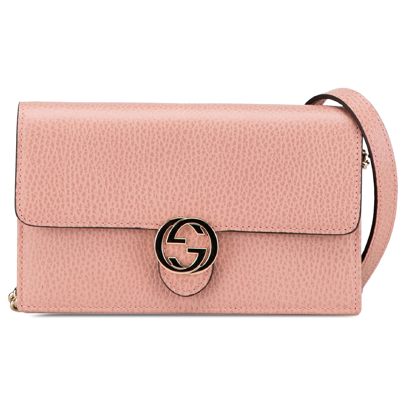 Gucci Pink Interlocking G Dollar Wallet on Chain Leather Pony-style ...