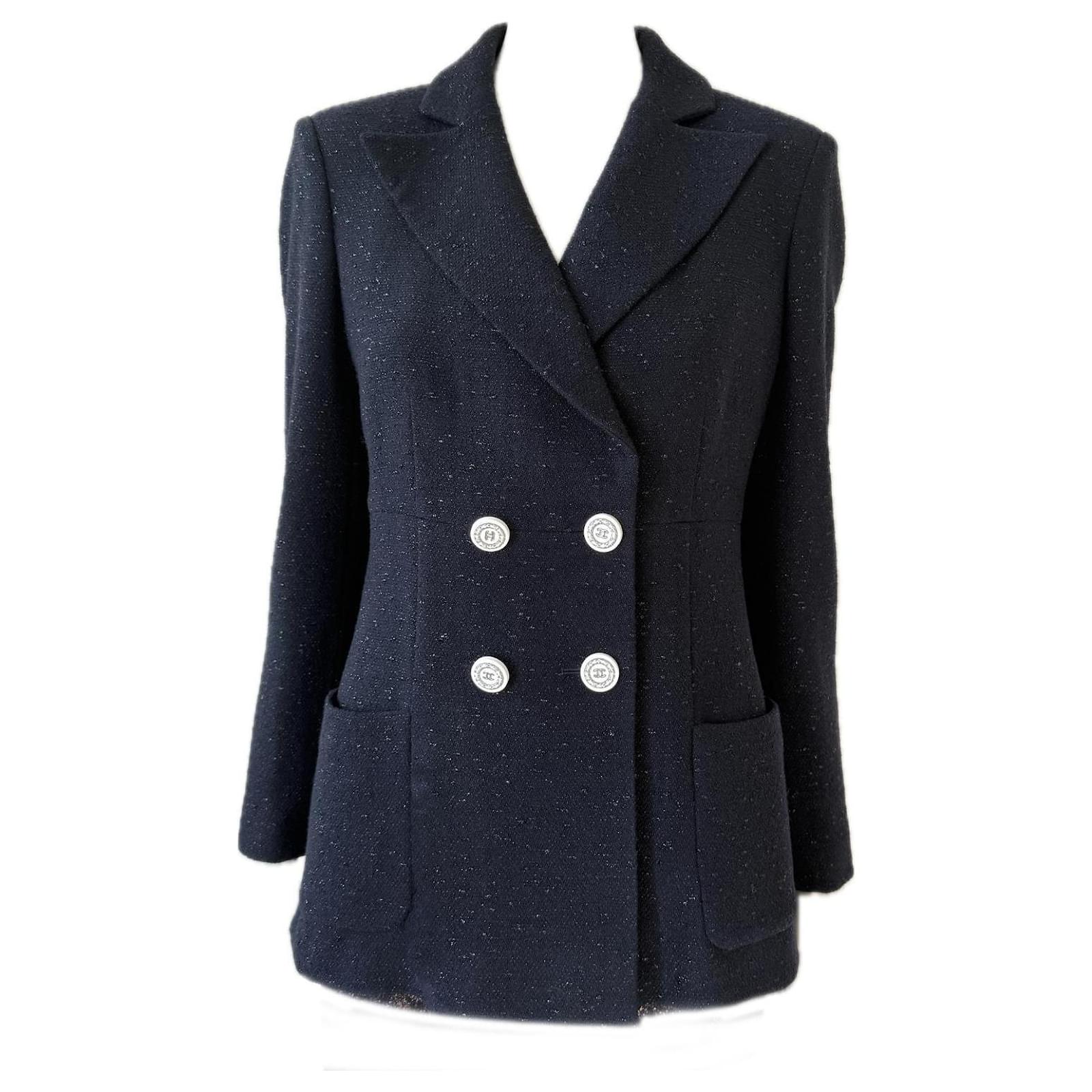 Chanel New Iconic La Pausa Shimmer Tweed Jacket 36 FR Navy blue ref ...