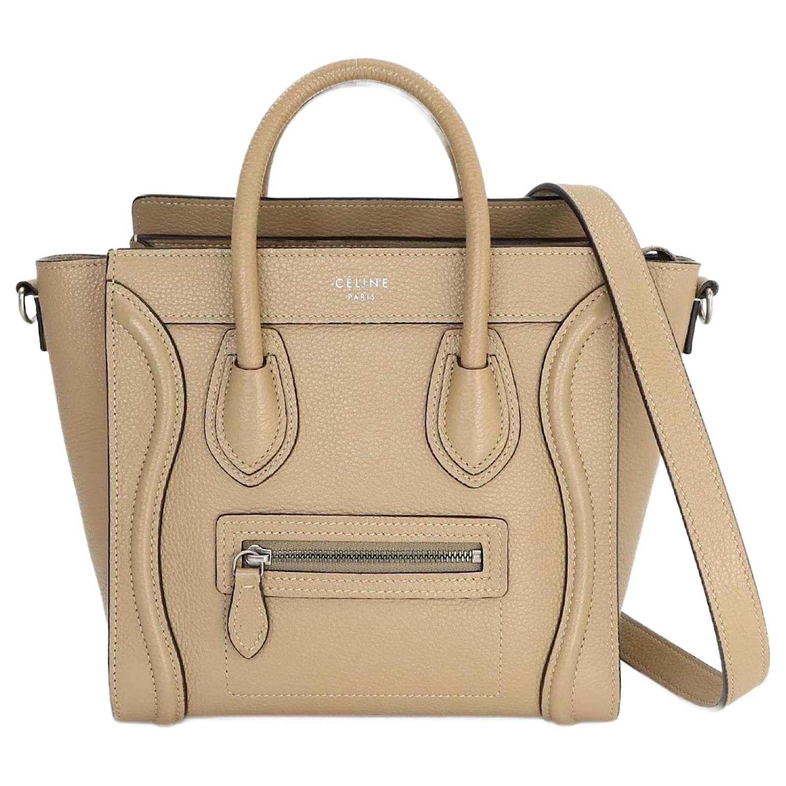 Céline Celine Luggage Nano Shopper Shoulder Bag Beige Leather ref ...