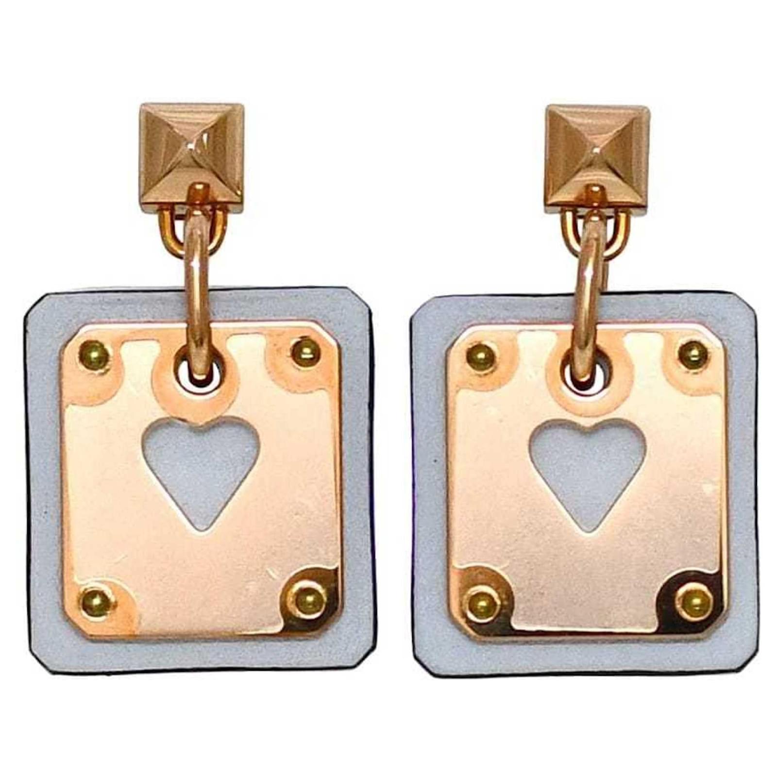 Hermès Hermes Drop Earrings in Light Blue and Pink Gold Golden Leather ...