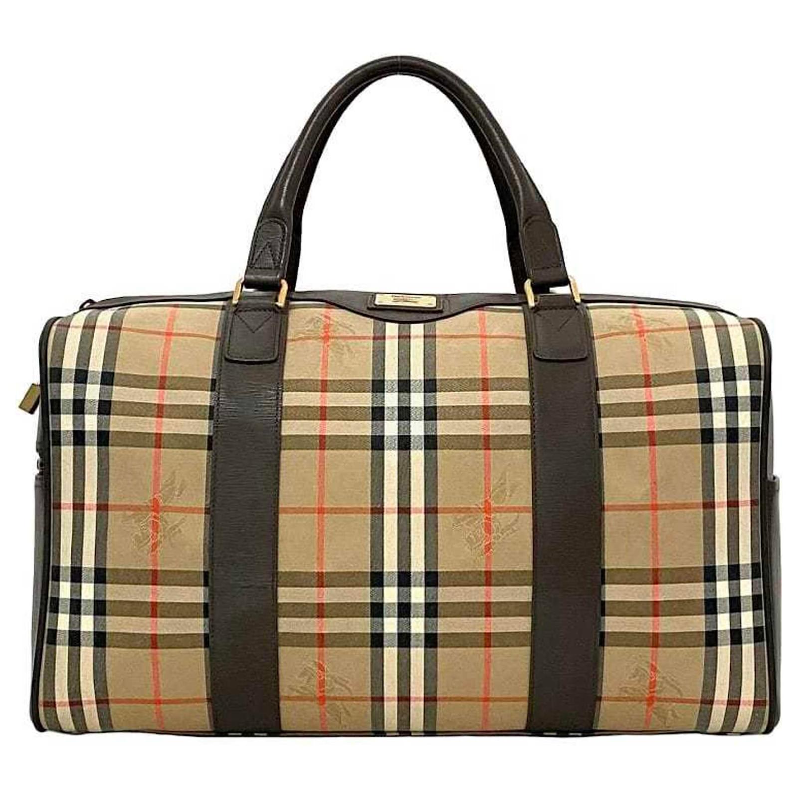 Burberry Boston Bag Brown Beige Leather Cloth ref.2083775 - Joli Closet