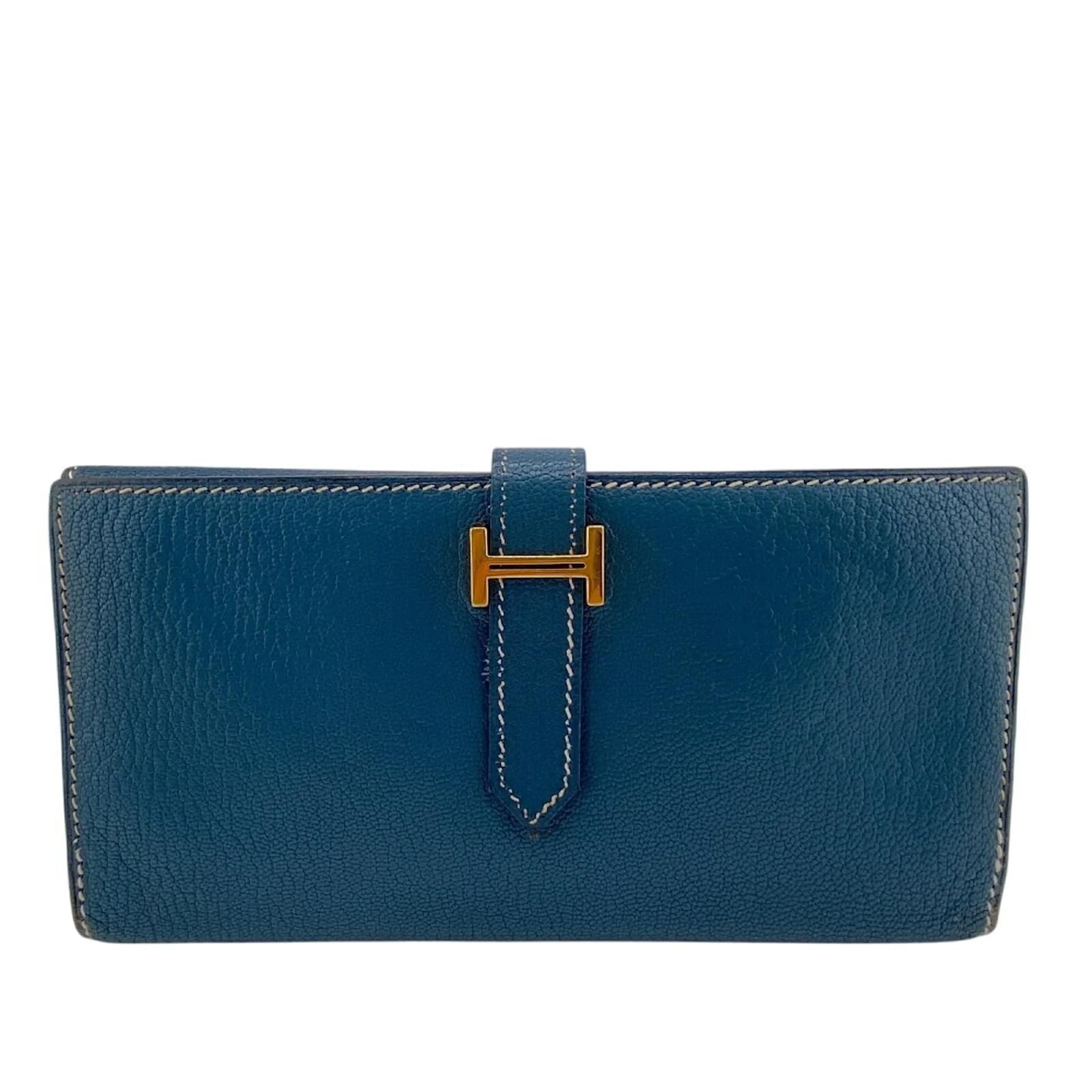 Hermès Hermes Beard Dupree Tri-fold Long Wallet Blue Leather ref ...