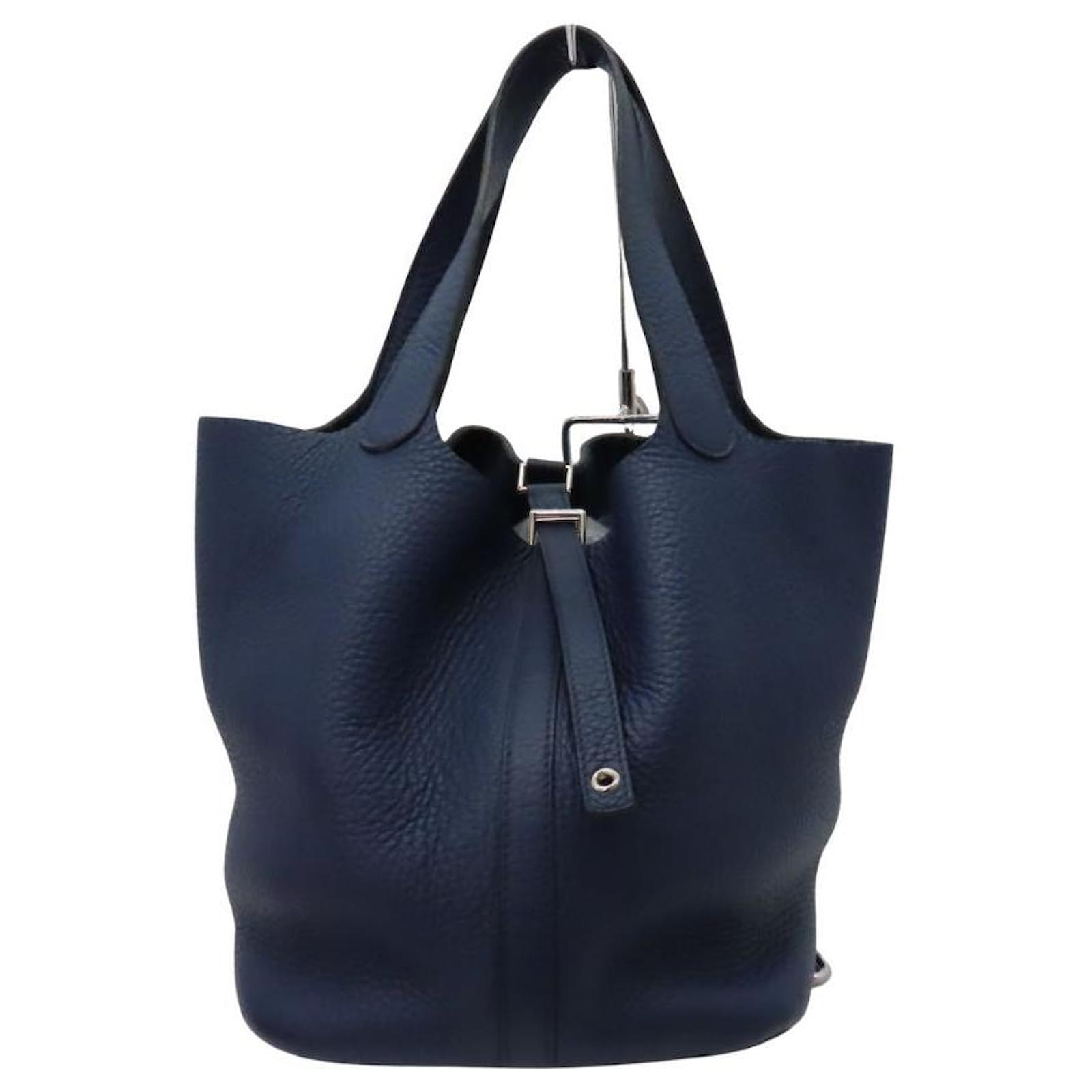 Hermès Hermes Picotin Lock MM Handbag Blue Silver Navy blue Leather ref ...