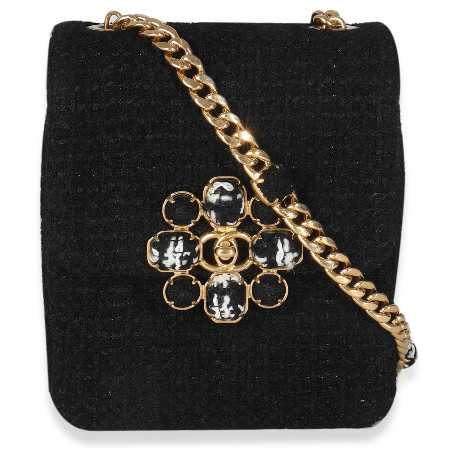Timeless Chanel Black Wool Tweed Camellia Flower Mini Flap Bag ref ...
