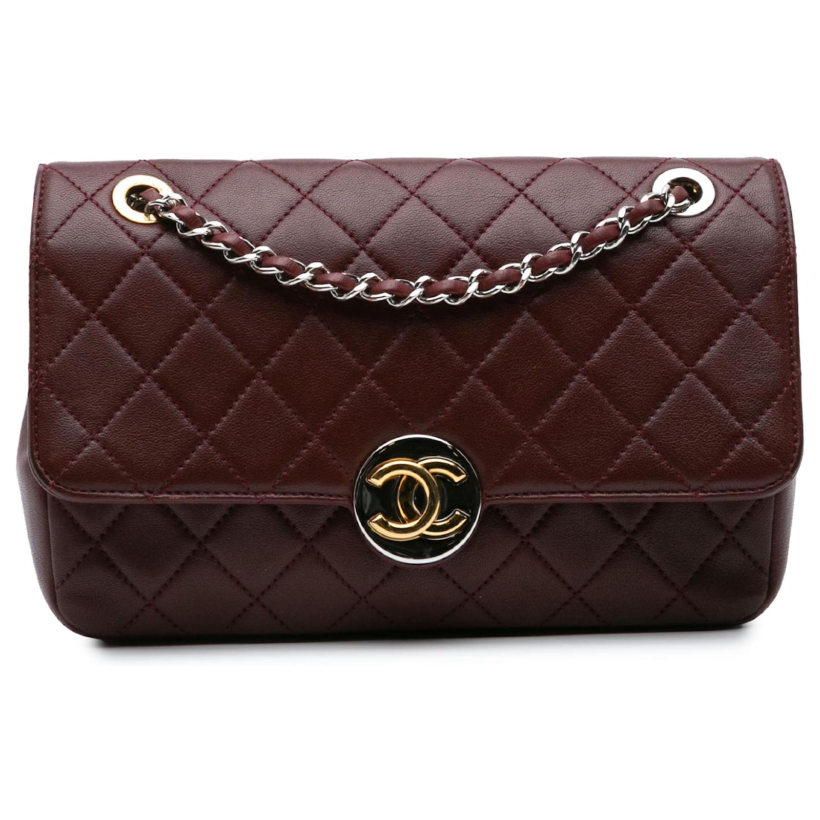 Chanel Red CC Quilted Lambskin Single Flap Dark red Leather ref.2090177 ...