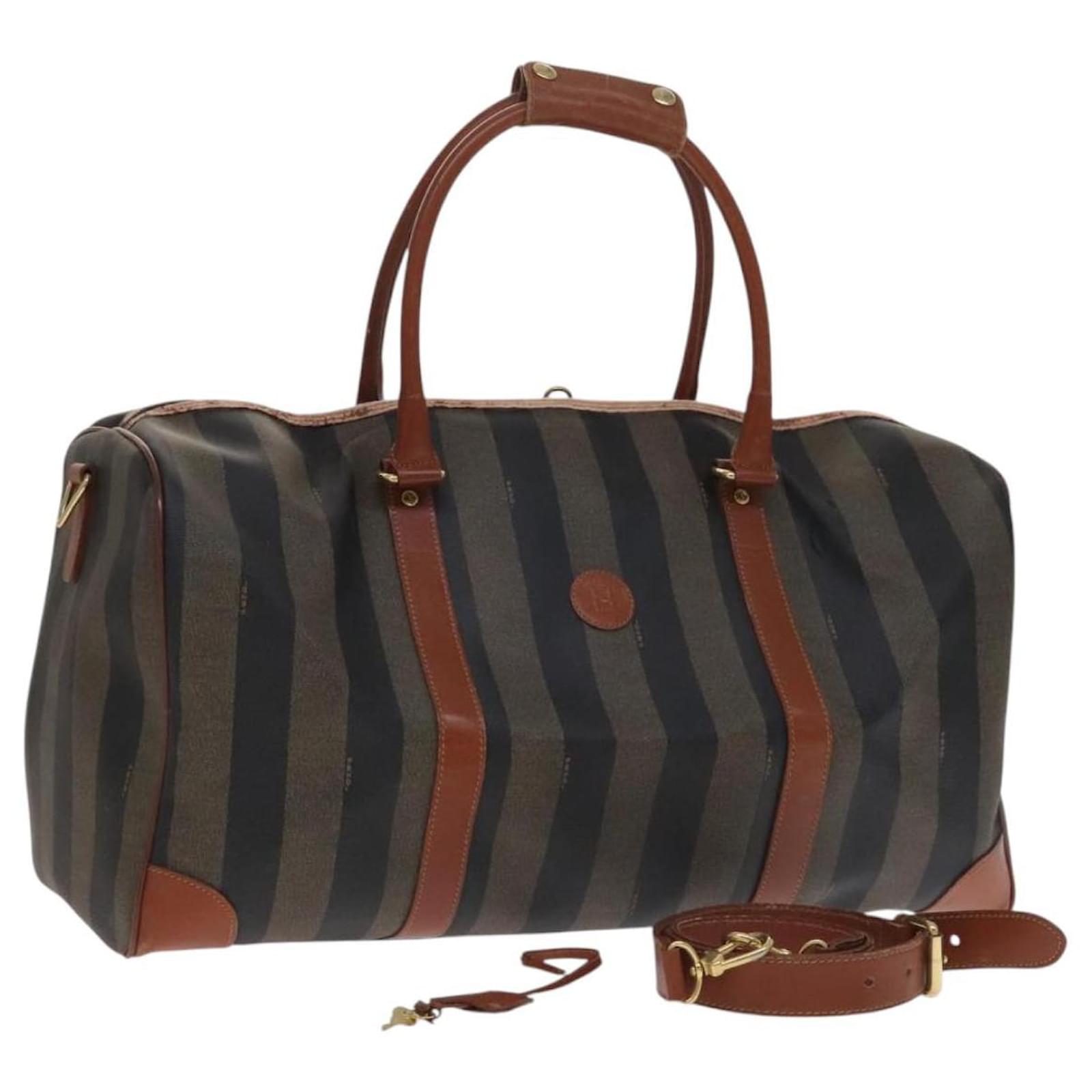 Pequin FENDI Pecan Canvas Boston Bag 2way Black Brown Auth ep7497 ref ...