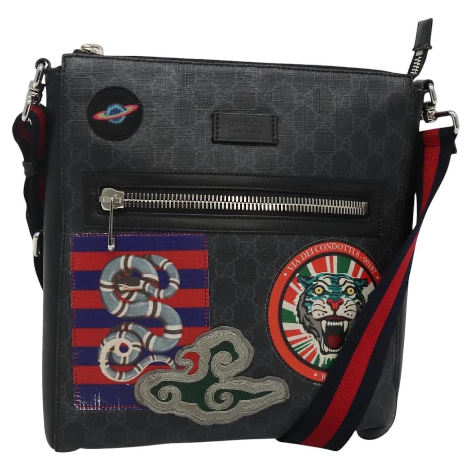 GUCCI GG Supreme Sherry Line Shoulder Bag PVC Black Red 474137 Auth ...