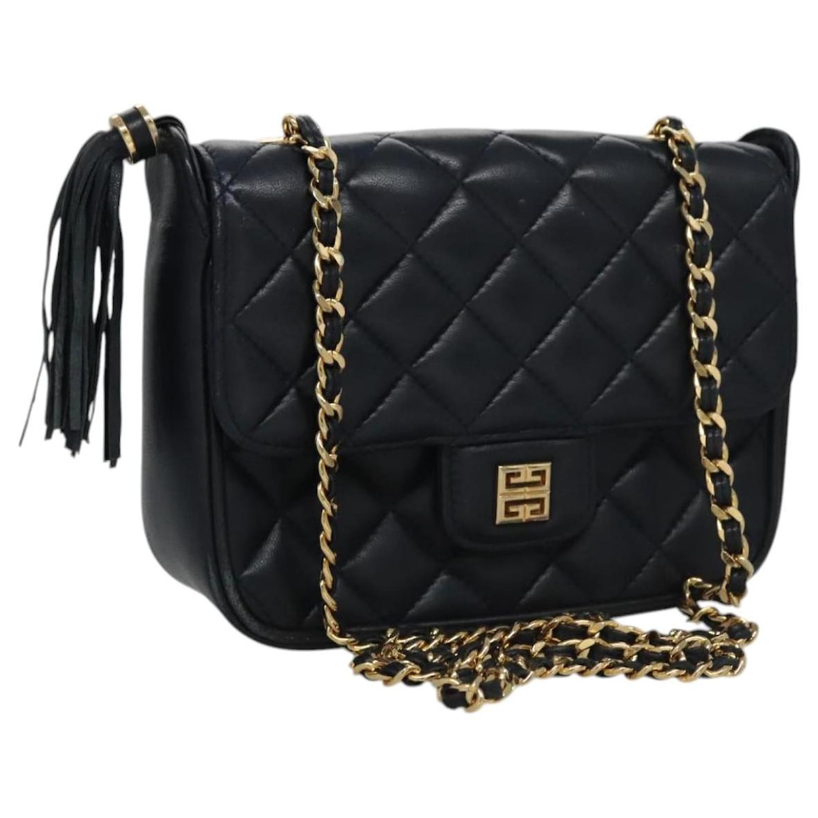 GIVENCHY Chain Shoulder Bag Leather Navy Gold Auth BD271 Golden Navy ...