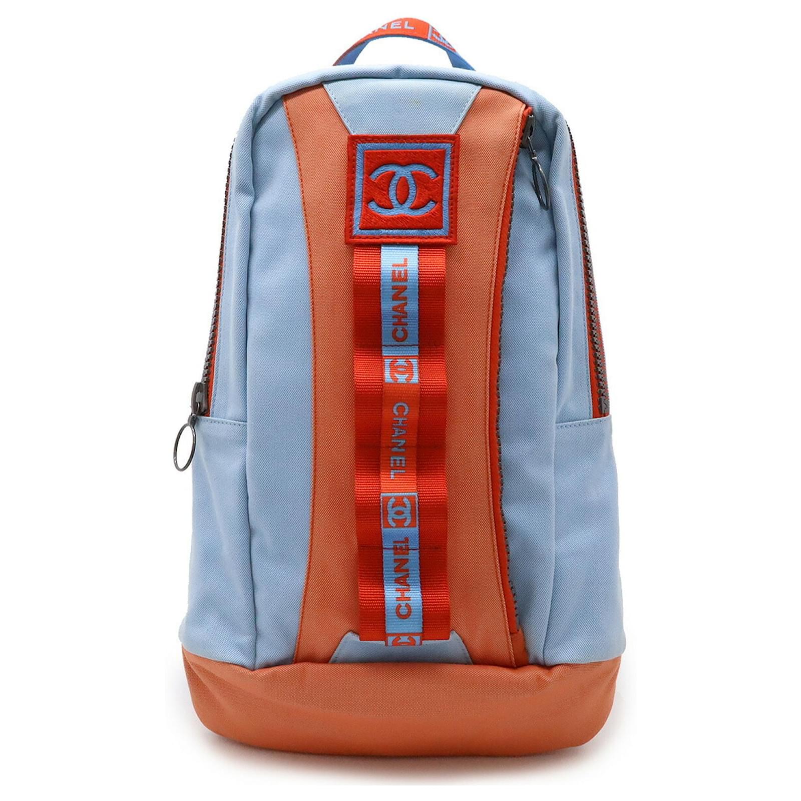 Chanel Sport Line Coco Mark Backpack Red Light blue Suede Cloth ref ...