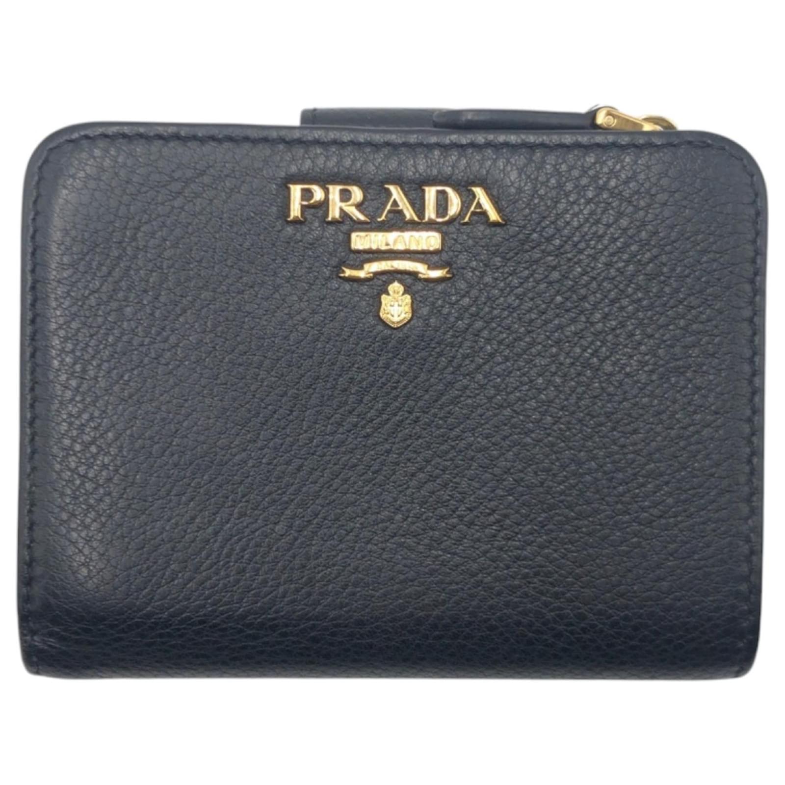 Prada Black Gold Leather Bi-fold Wallet ref.2092303 - Joli Closet