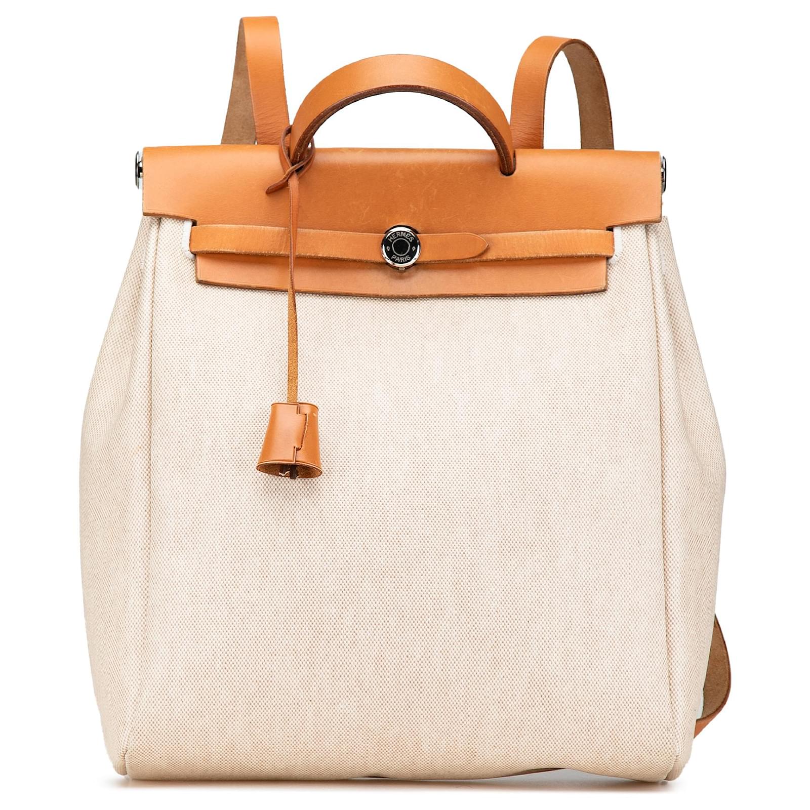 Hermès Brown Toile Herbag Backpack Light brown Pony-style calfskin ...