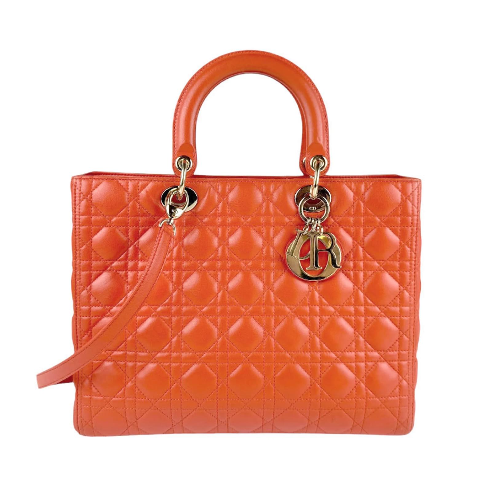 Christian Dior Orange Lambskin Handbag Leather ref.2092798 - Joli Closet