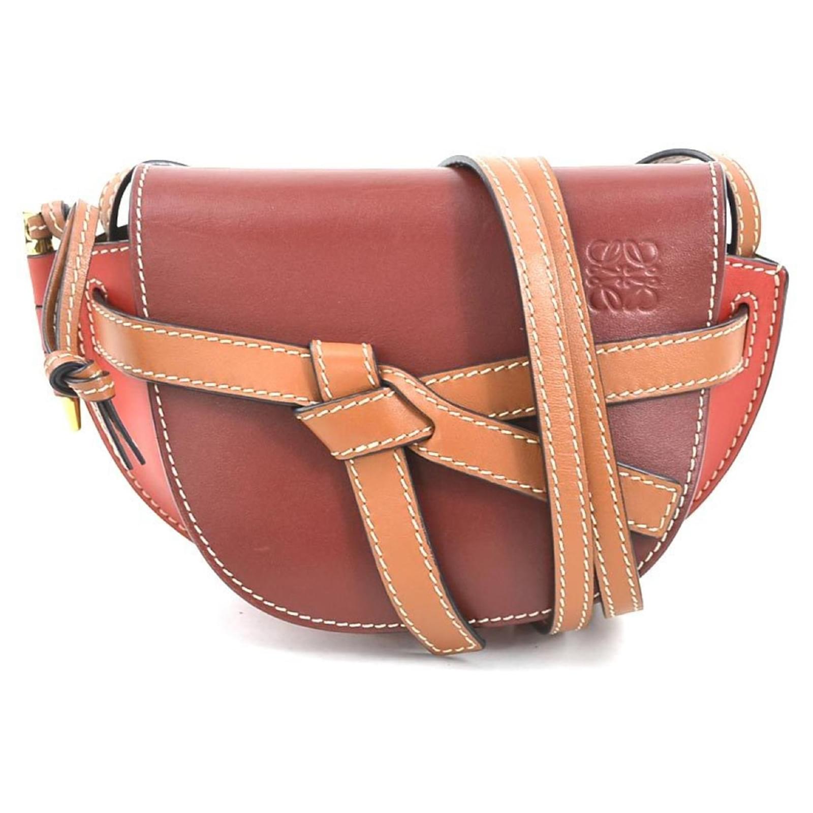 Loewe Gate Mini Shoulder Bag Brown Red Dark red Leather ref.2092950 ...