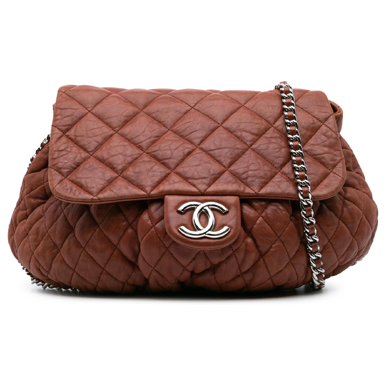 Chanel Brown Large Quilted Lambskin Chain Around Flap Leather ref ...