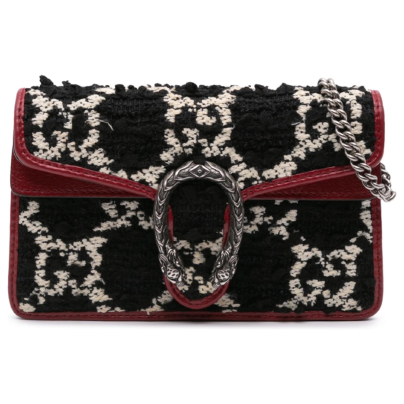 Gucci Black Super Mini GG Tweed Dionysus Crossbody Dark red Pony-style ...