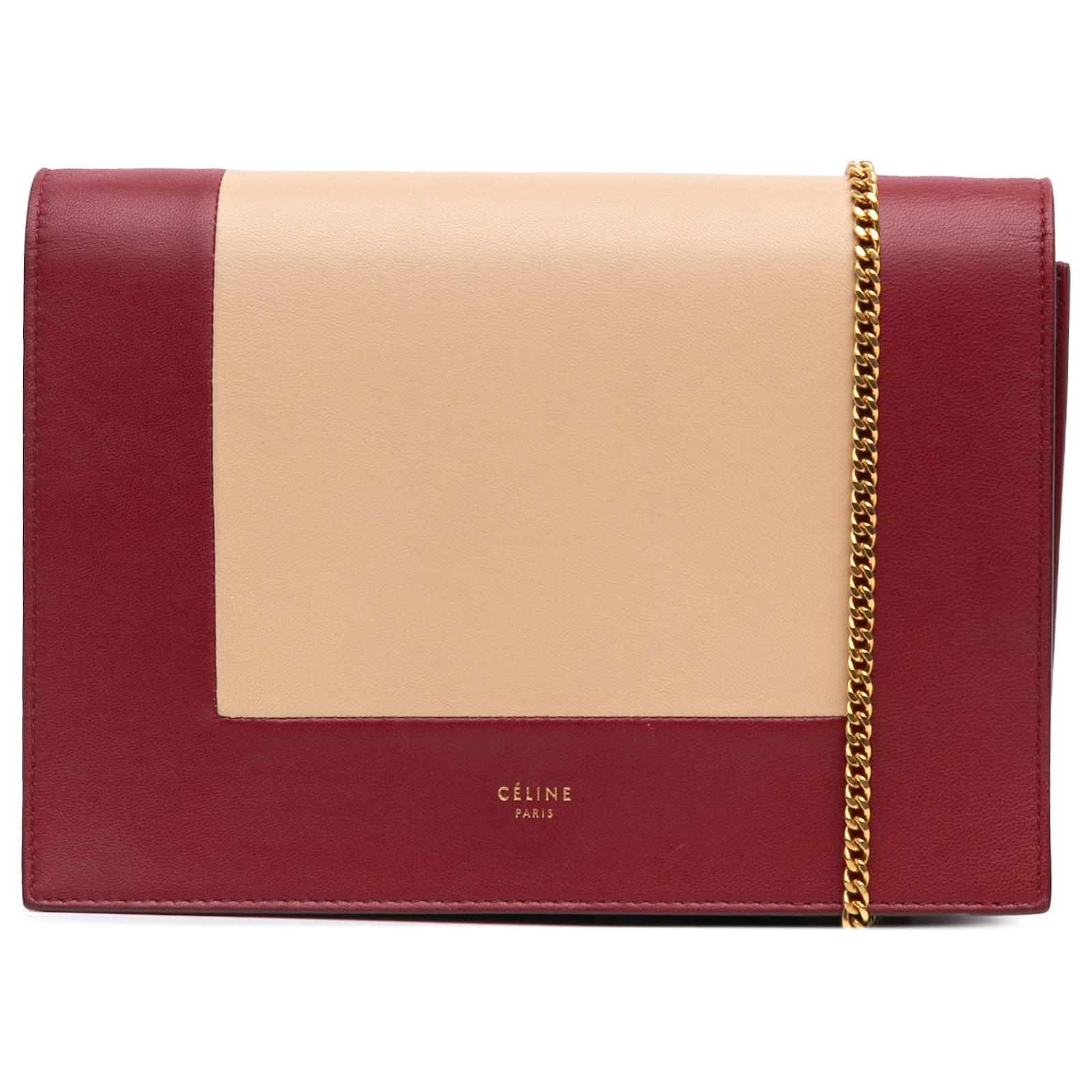 Céline Celine Red Frame Leather Wallet on Chain Pony-style calfskin ref ...