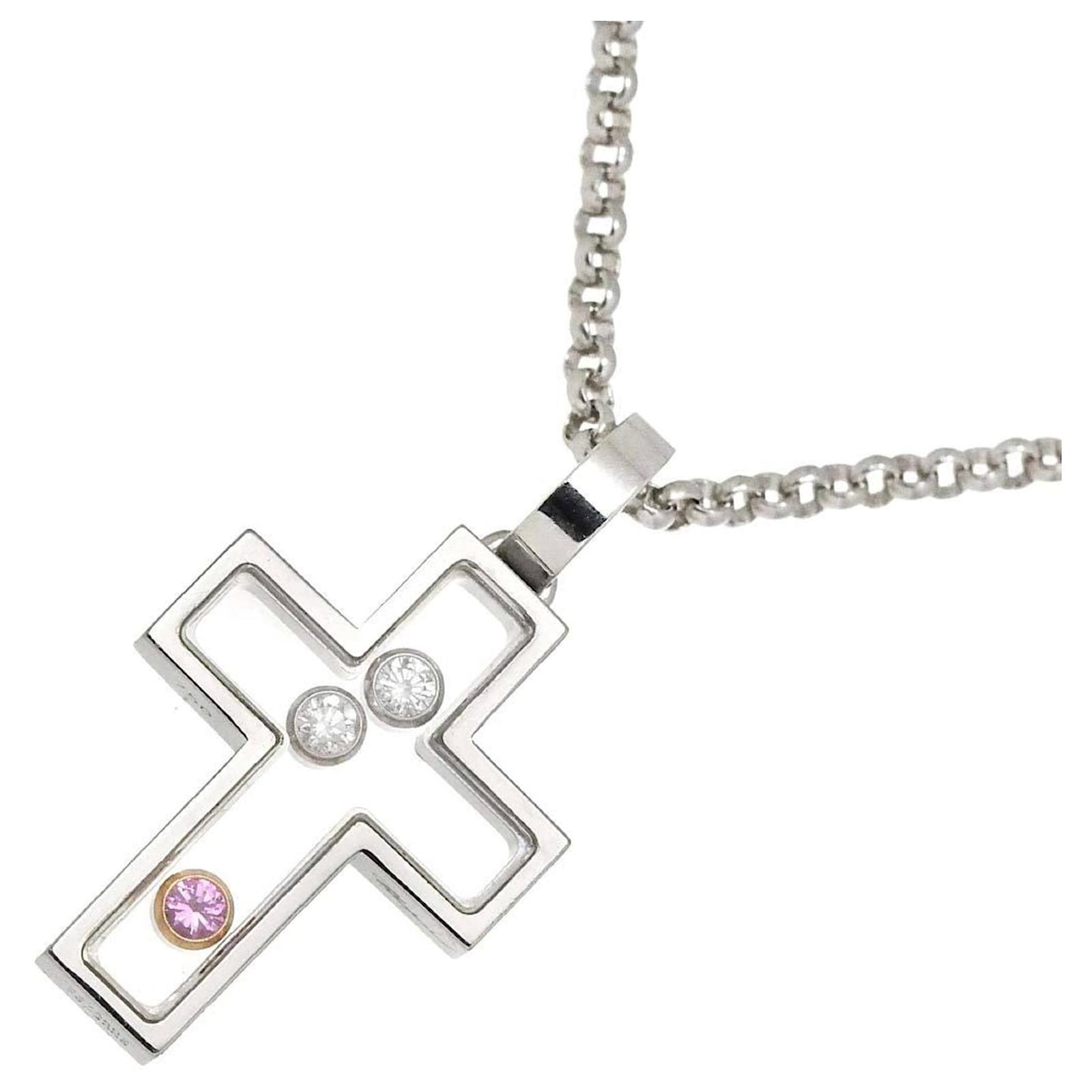 Chopard Happy Diamond Cross Sapphire Necklace White gold Pink gold ref ...