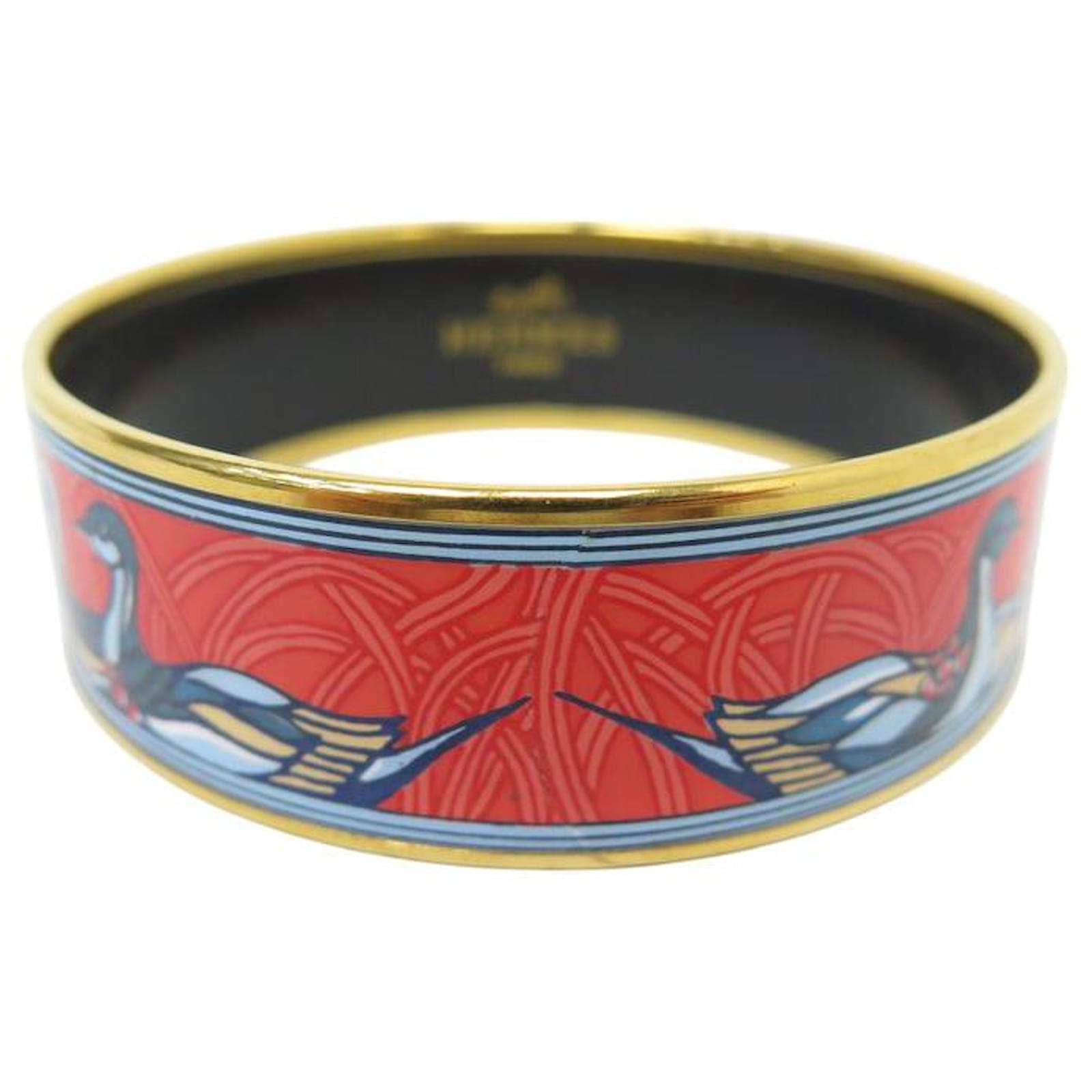 Hermès NEW HERMES EMAIL LARGE BRACELET DUCK PATTERN 23 CM RED ENAMEL ...