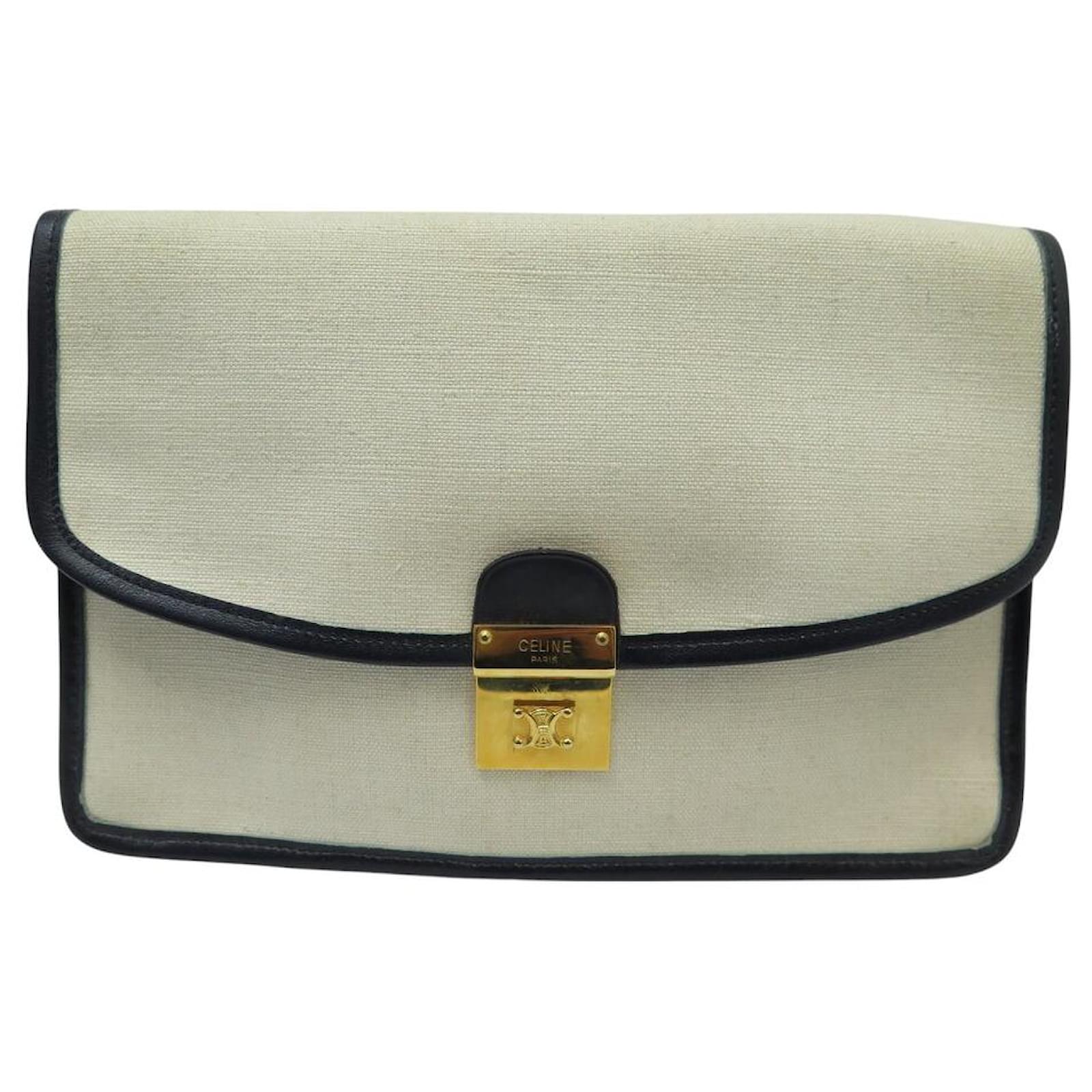 Céline VINTAGE CELINE ENVELOPE POUCH TRIOMPHE CLOSURE CANVAS POUCH HAND ...