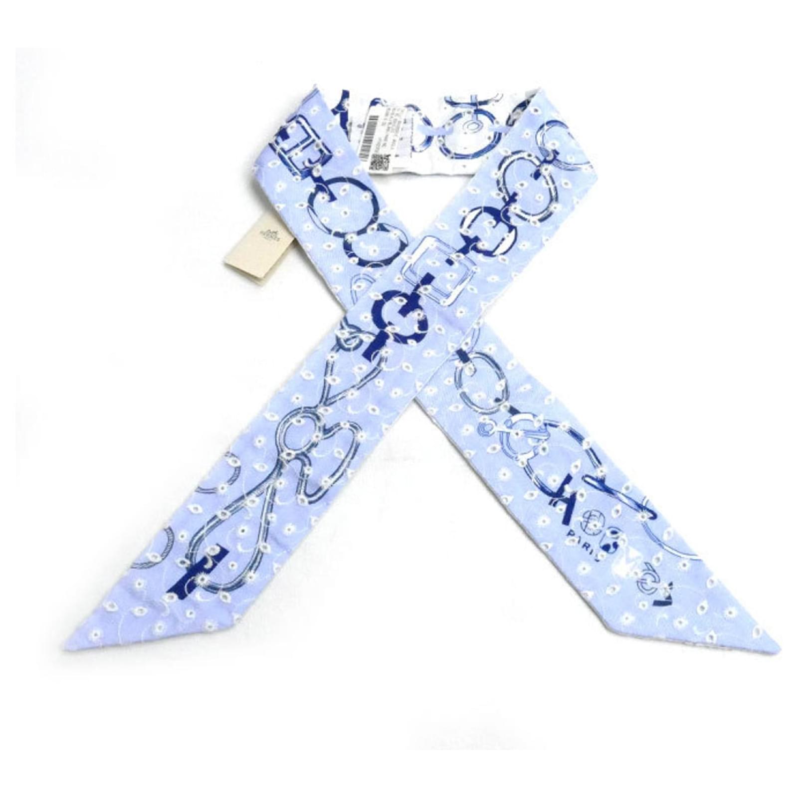Hermès Hermes Twilly Do Re Boucles Broderie Anglaise Scarf Blue Silk ...