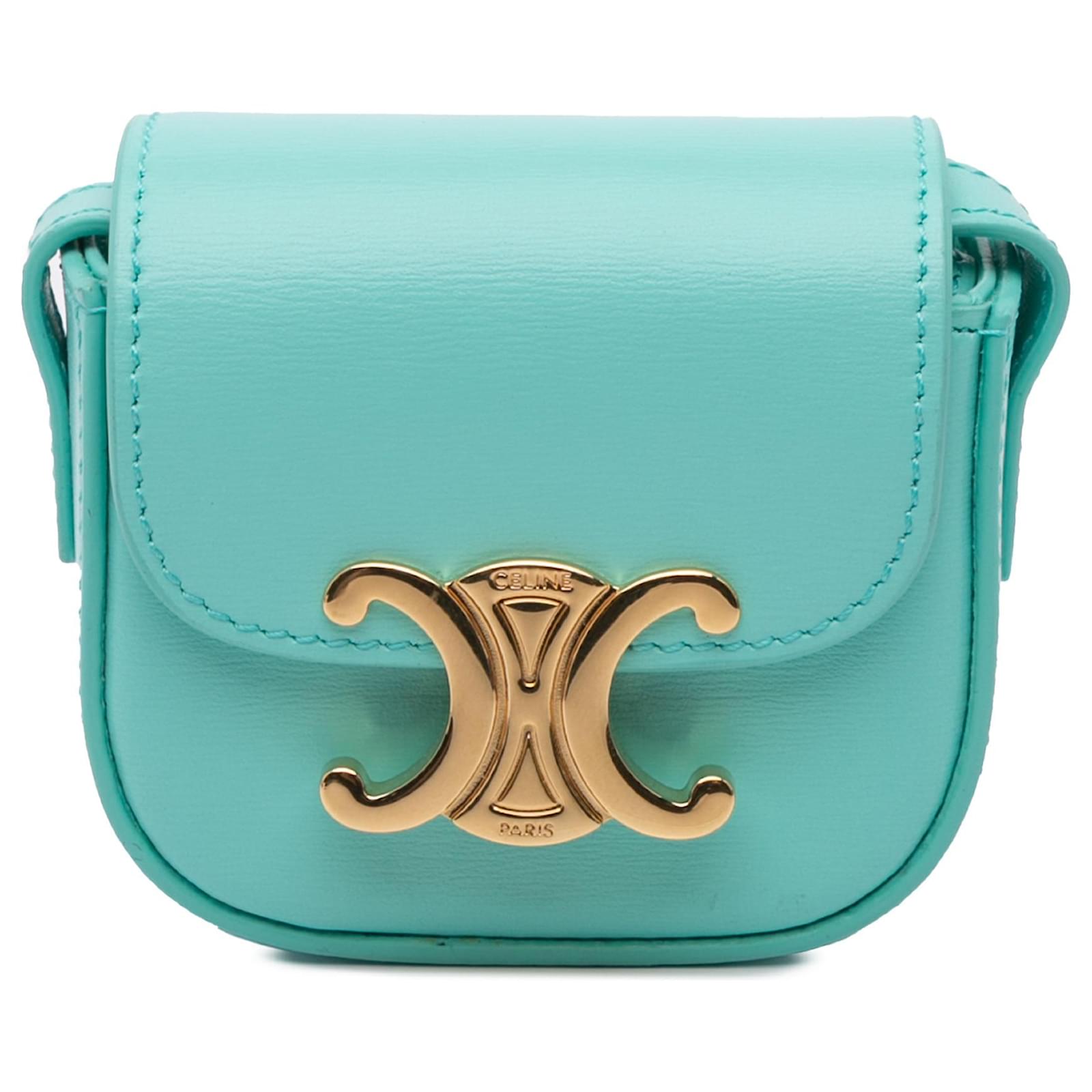 Céline Celine Blue Mini Shiny Calfskin Triomphe Crossbody Turquoise ...
