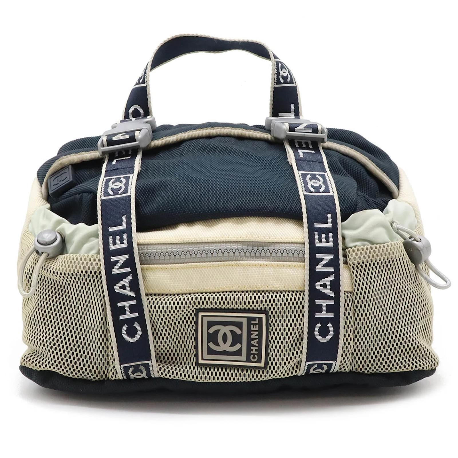 Chanel Sport Line Coco Mark Waist Bag Brown Cream Navy blue Cloth ref ...