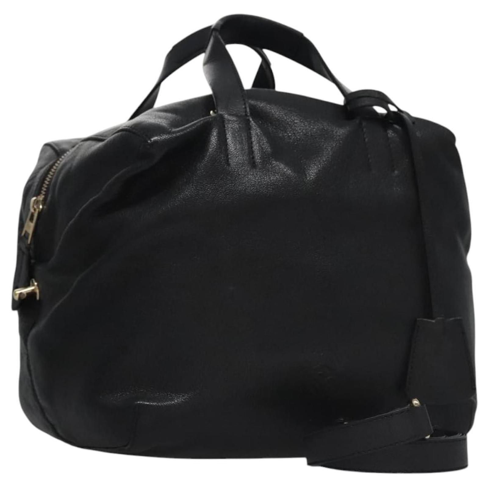 LOEWE Anagram Origami Kubo Hand Bag Leather 2way Black Gold Auth mr1058 ...
