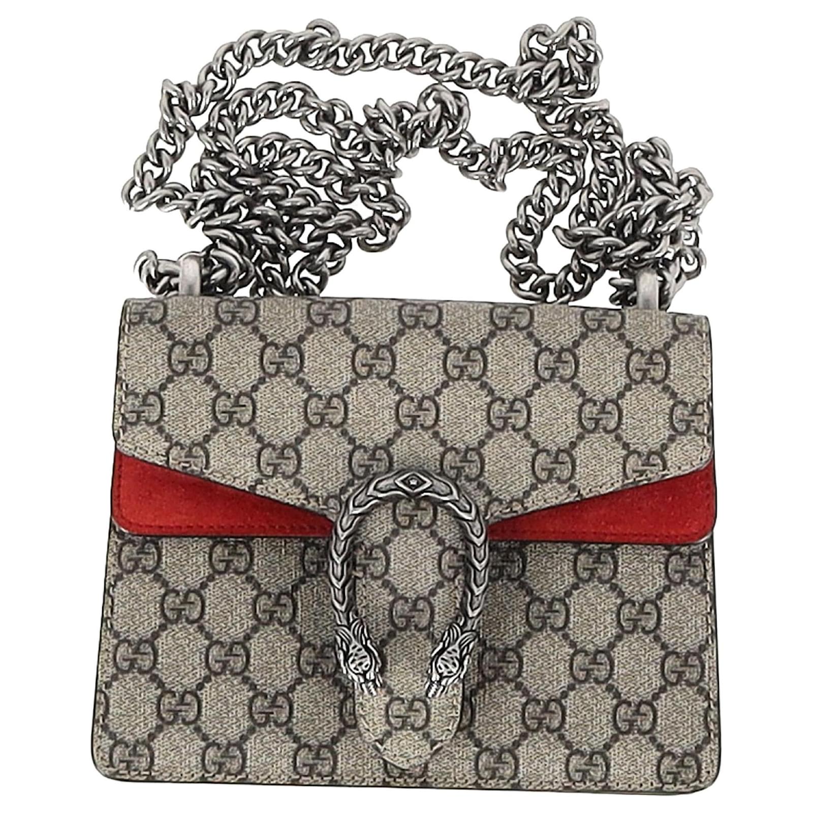 Gucci Mini Dionysus Shoulder Bag in Beige Canvas Red Dark red Leather ...