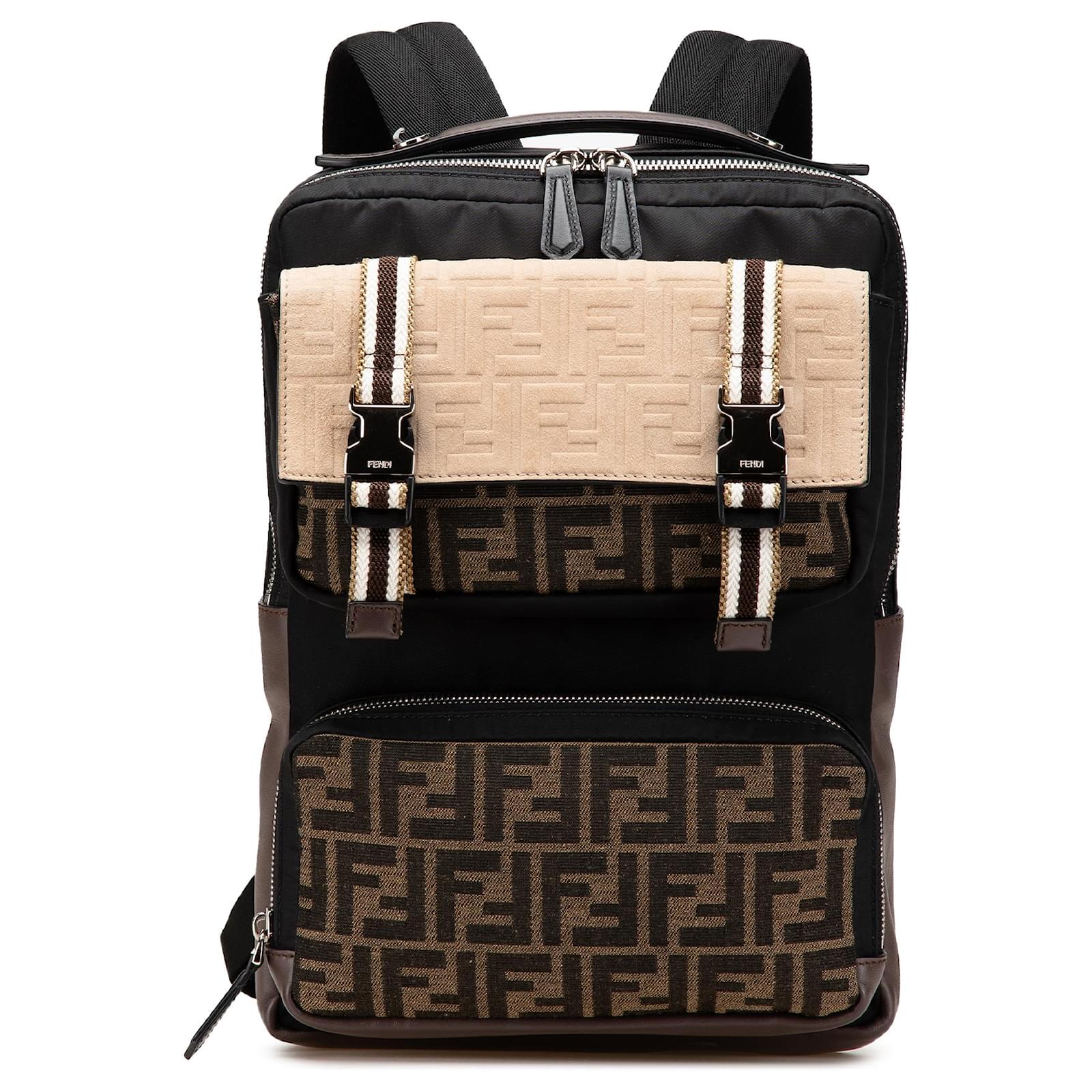 Fendi Brown Zucca Canvas and Nylon Multi Pocket Backpack Cloth Cloth ...