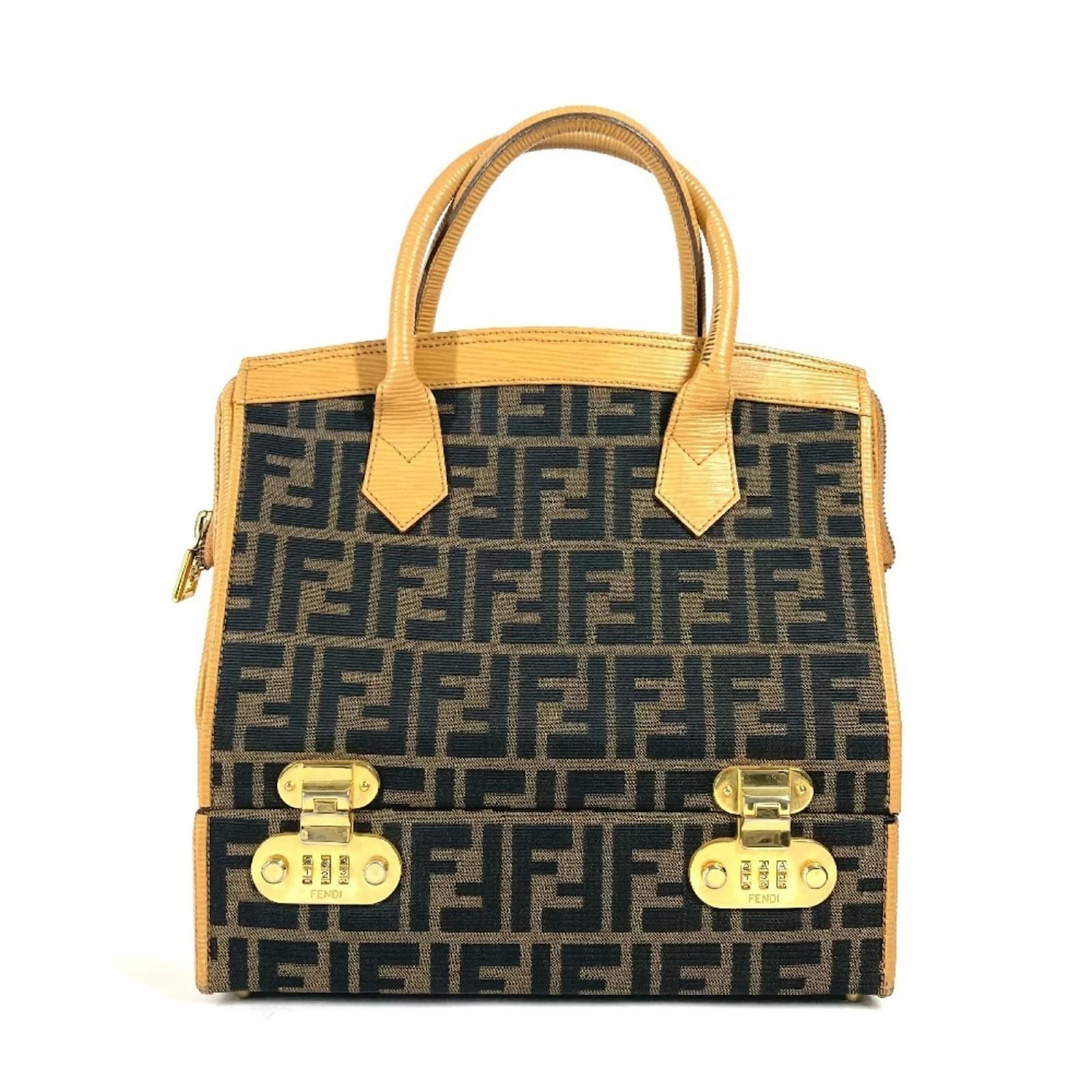 Fendi Vintage Zucca Logo Box Bag Brown Leather Cloth ref.2106234 - Joli ...