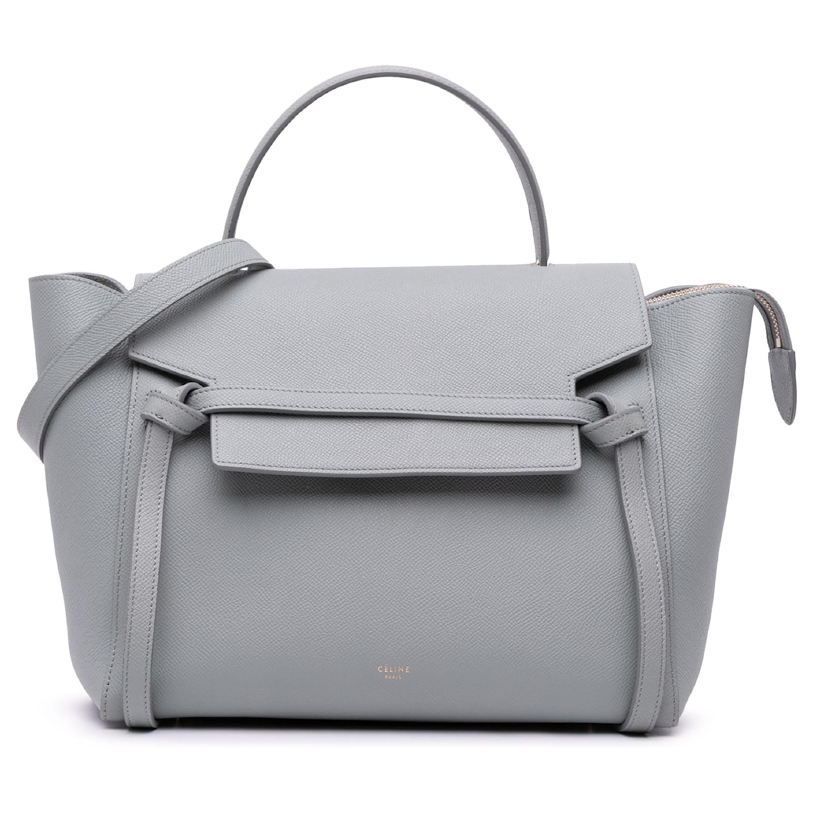 Céline Celine Gray Mini Grained Calfskin Belt Satchel Brown Grey ...