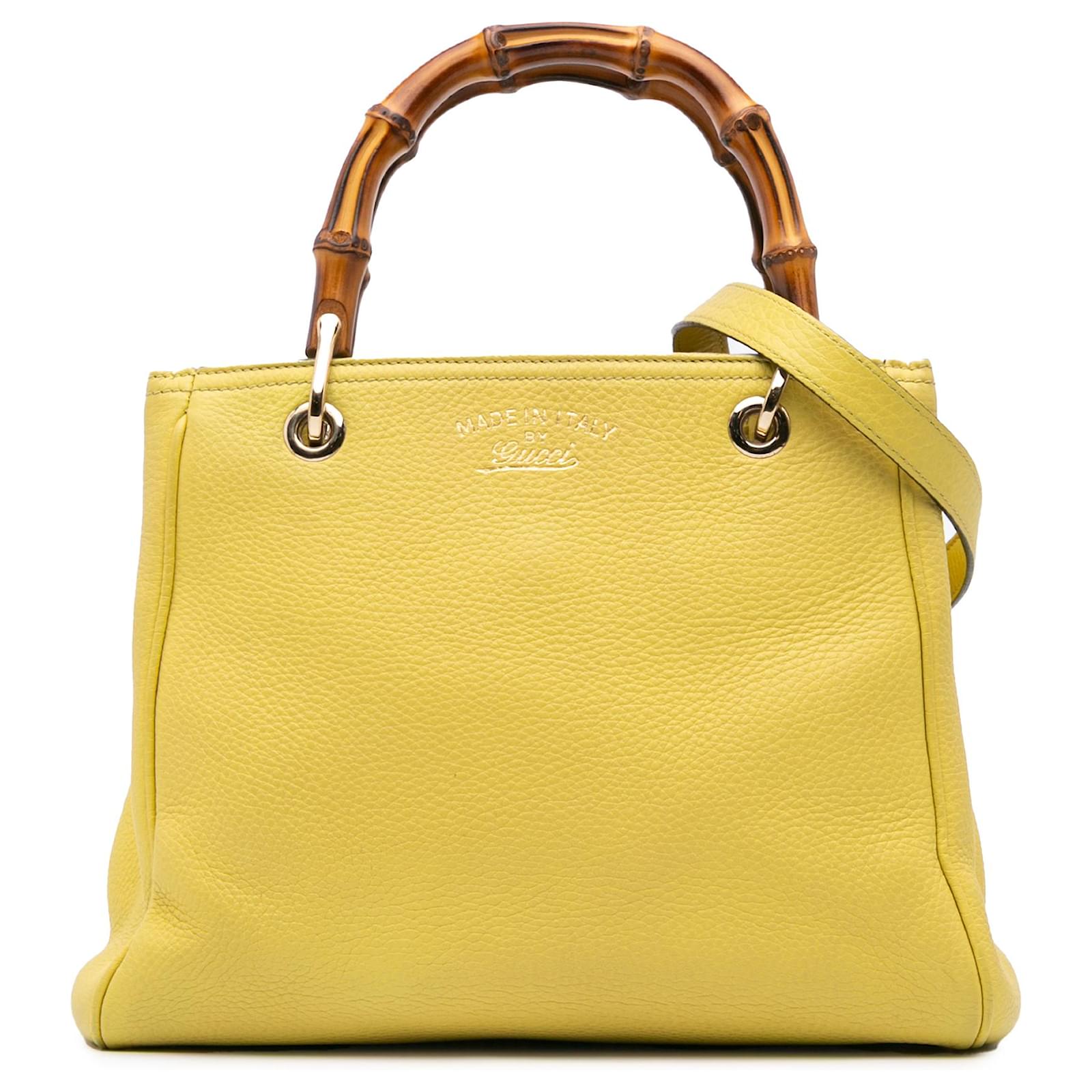 Gucci Yellow Small Calfskin Bamboo Shopper Satchel Leather Pony-style ...