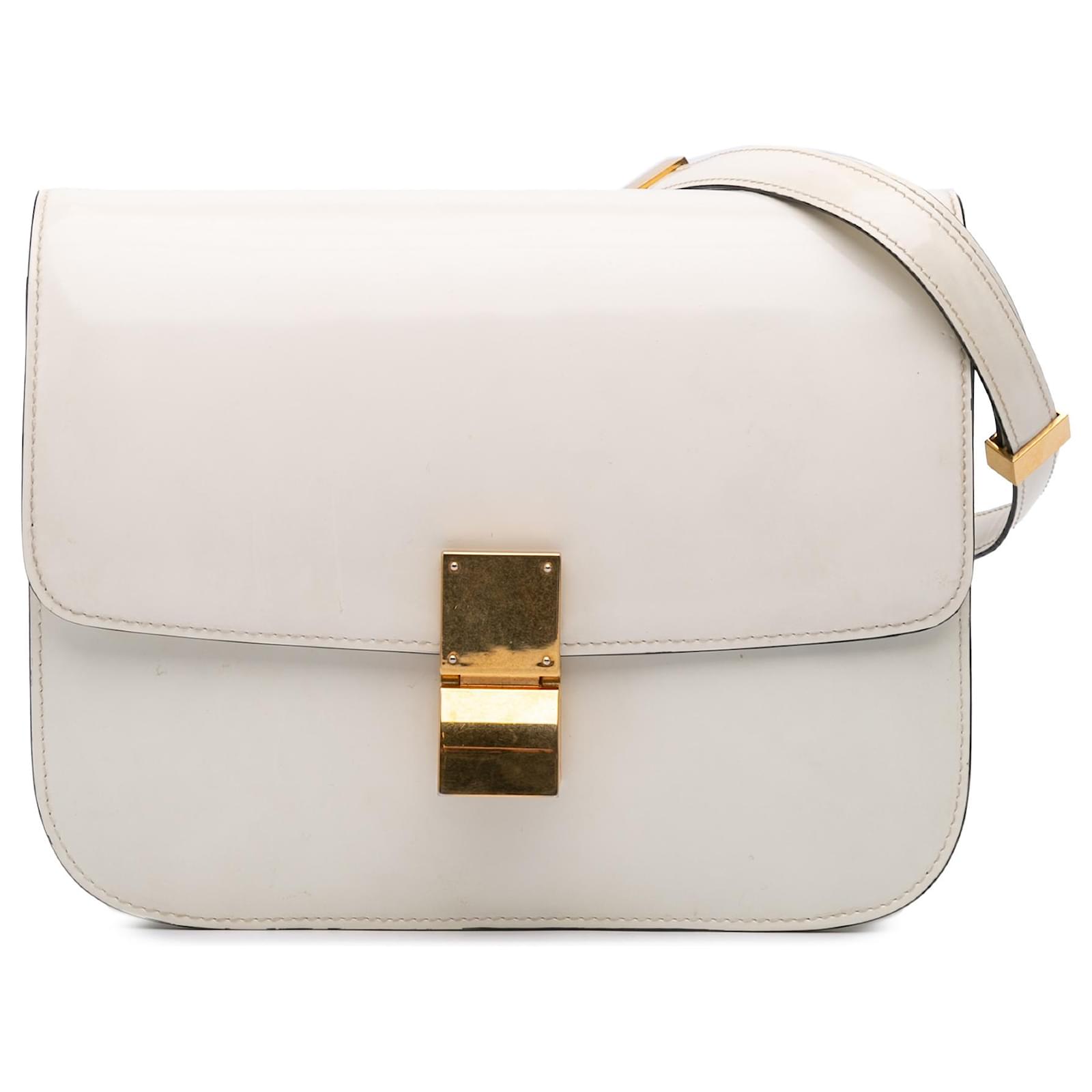 Céline Celine White Medium Calfskin Classic Box Leather Pony-style ...