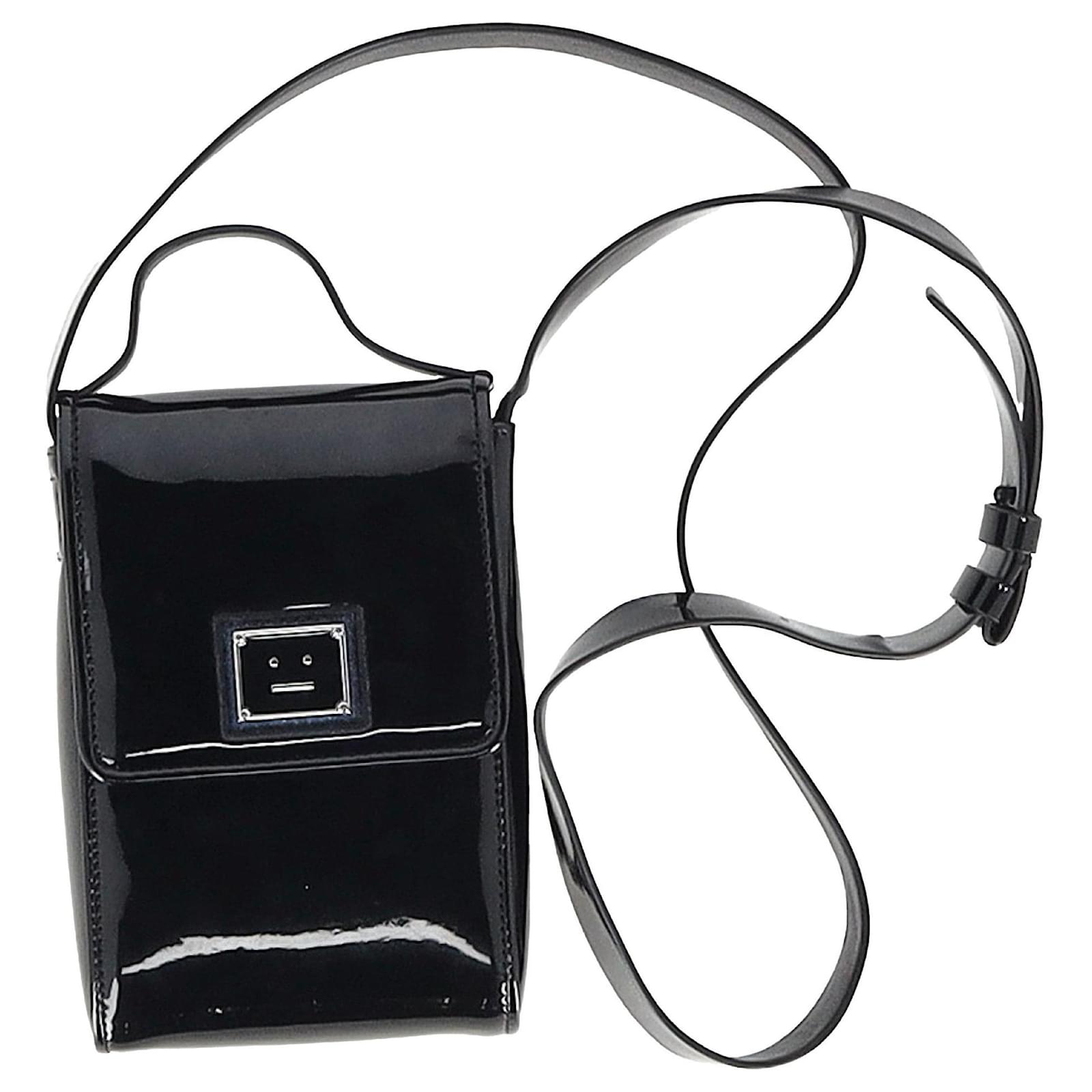 Acne Studios Akki Face Flap Crossbody Bag in Black Patent Leather ref ...