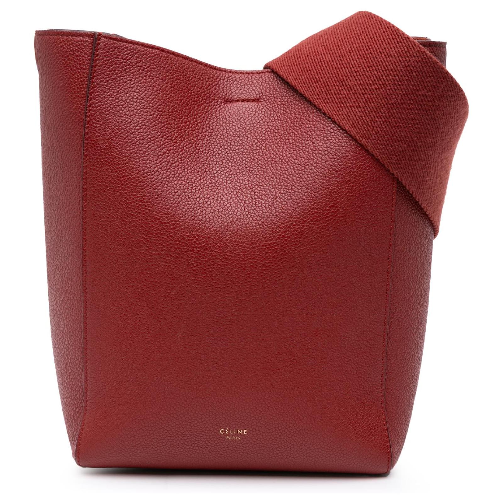 Céline Celine Red Small Leather Seau Sangle Pony-style calfskin ref ...