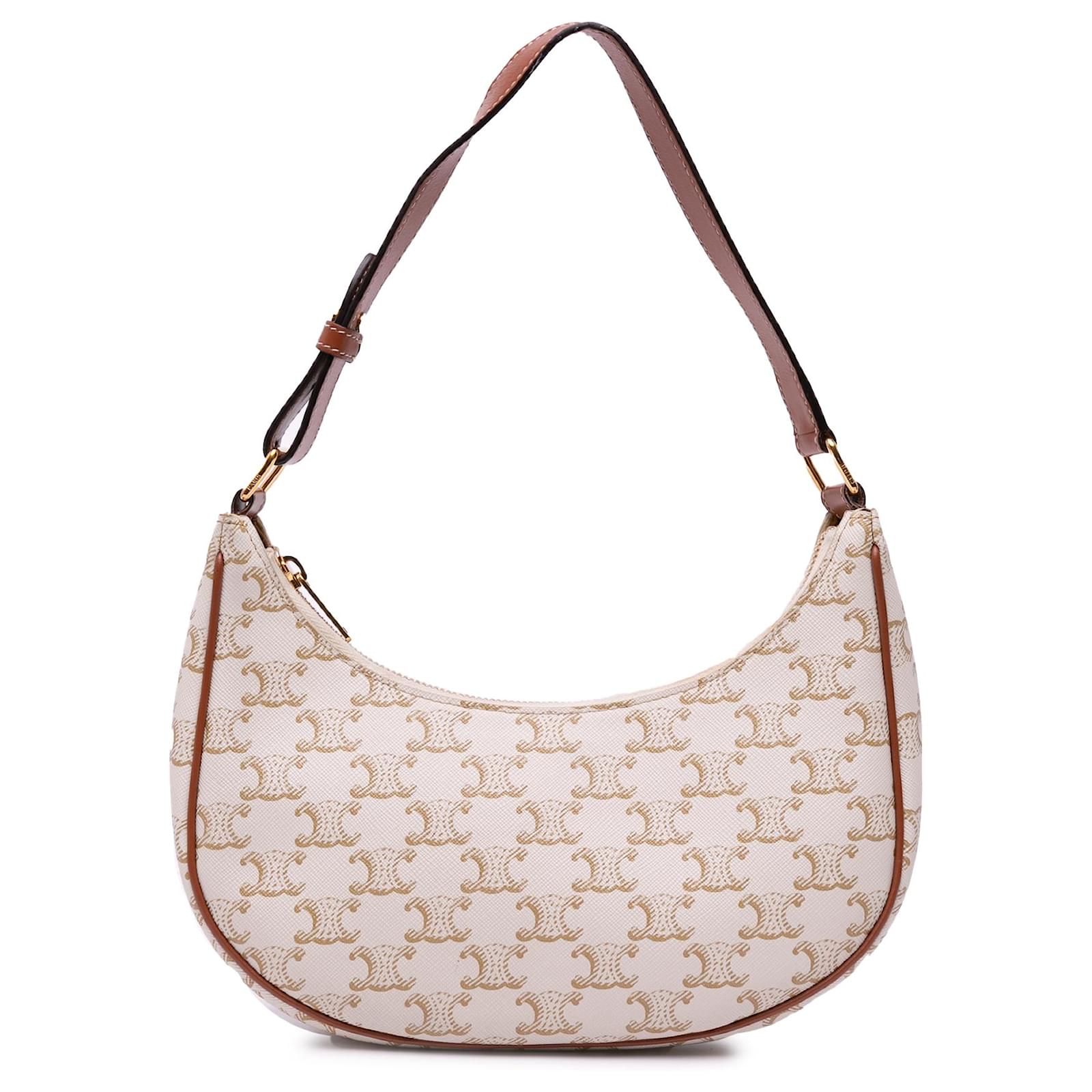 Céline Celine Brown Triomphe Coated Canvas Ava Shoulder Bag Beige Cloth ...
