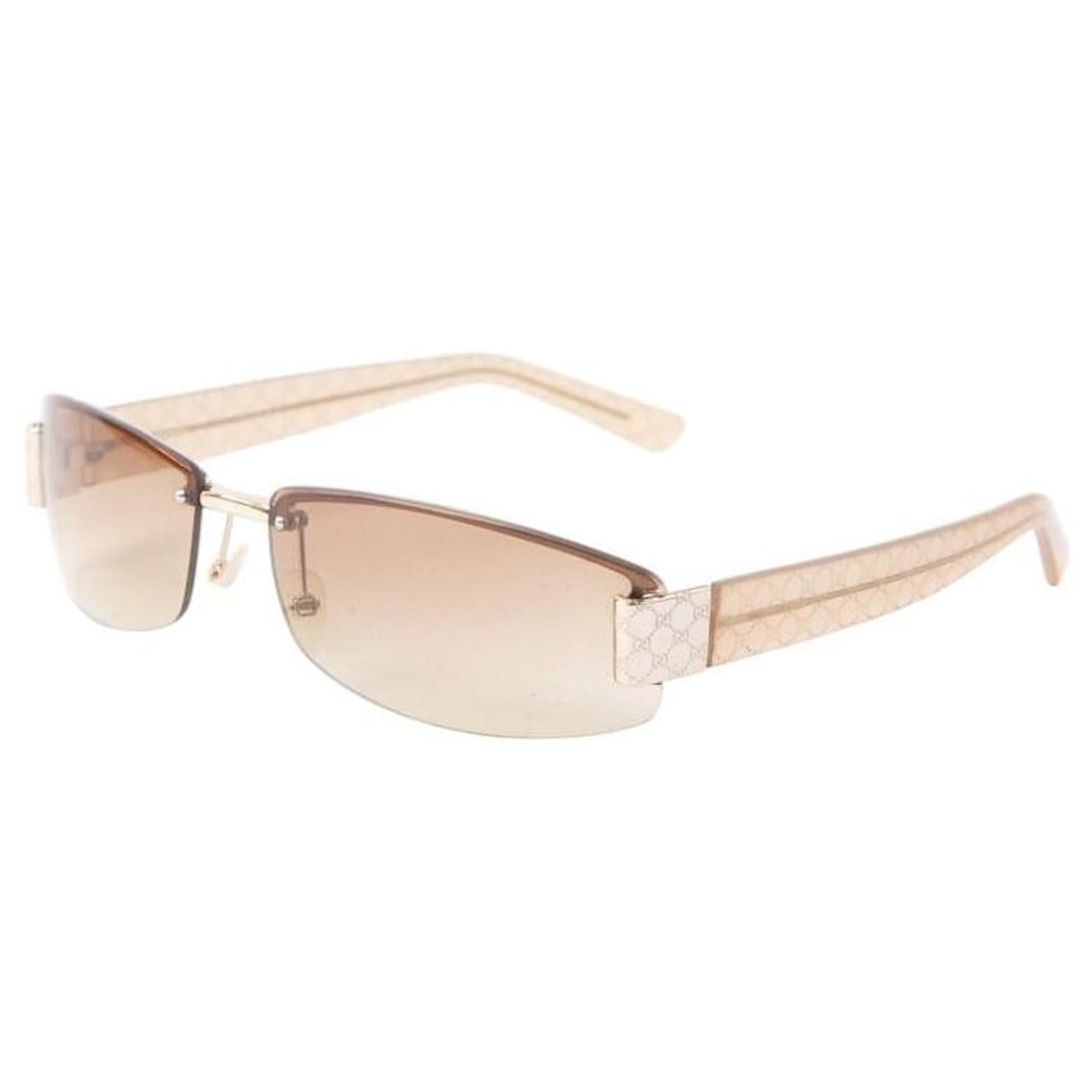 Gucci Camel Brown Cream Rimless Silver Sunglasses 1799 Silvery Plastic ...
