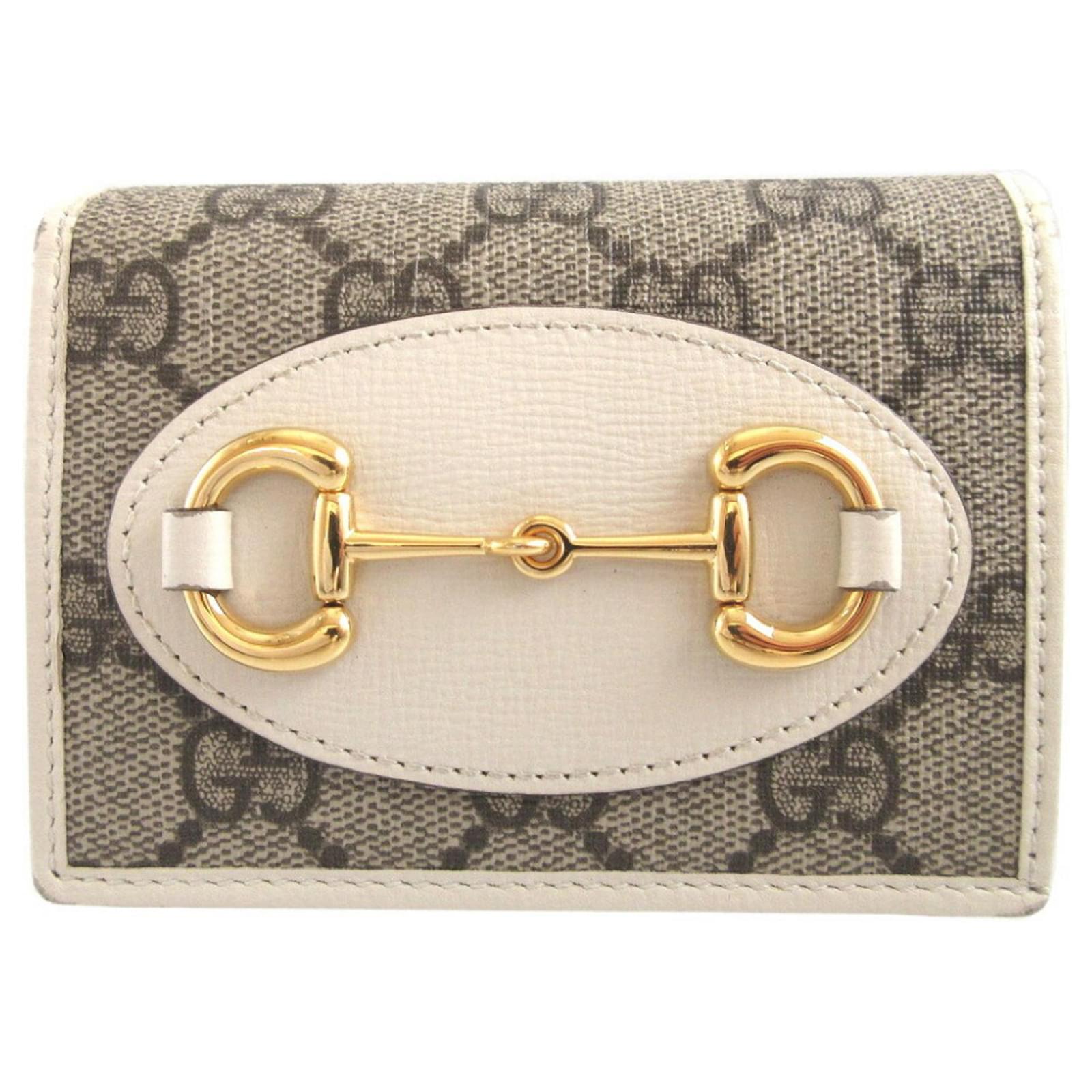 Gucci Beige Compact Bi-Fold Wallet White Leather Cloth ref.2112403 ...