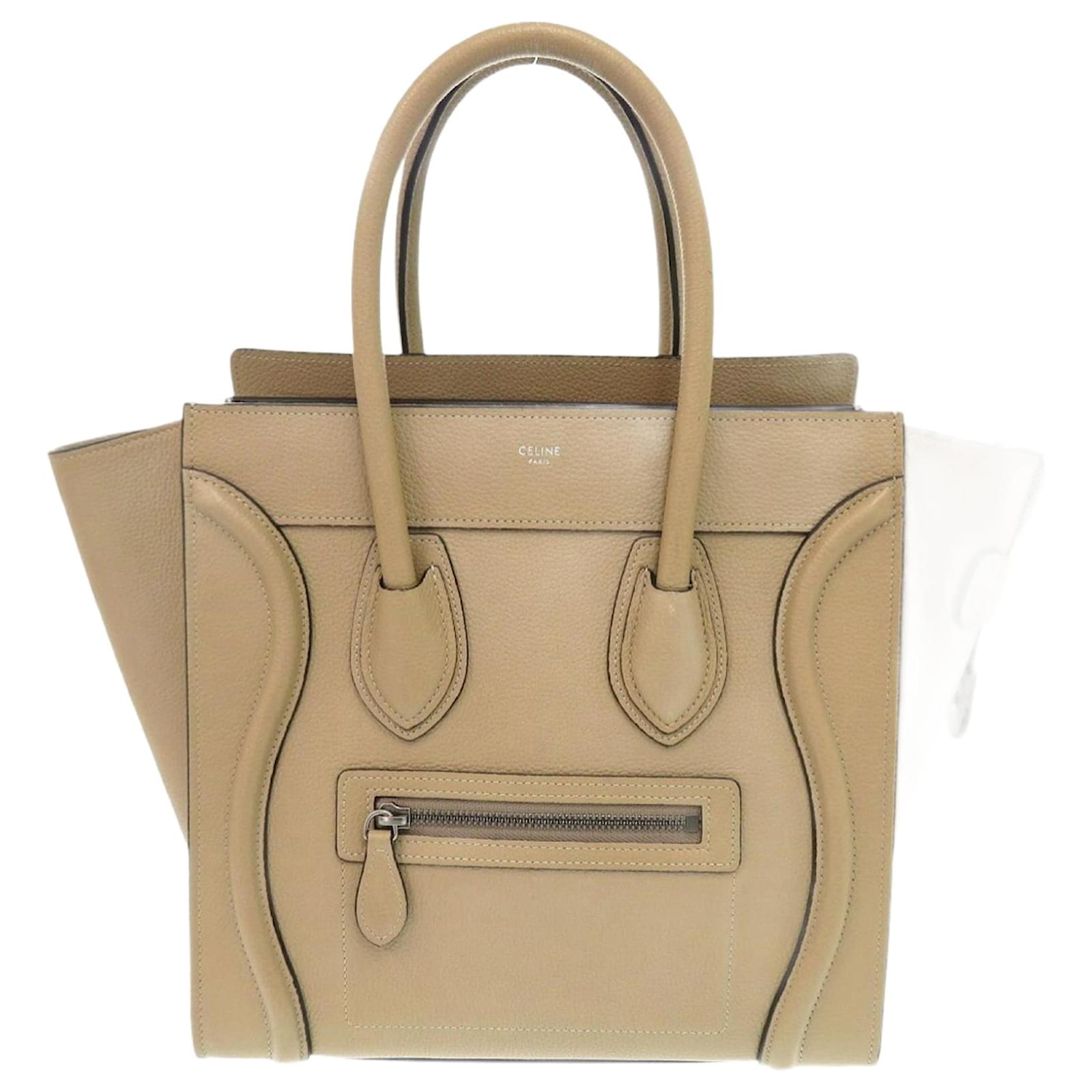 Céline Celine Luggage Micro Shopper Leather Handbag Beige ref.2112423 ...