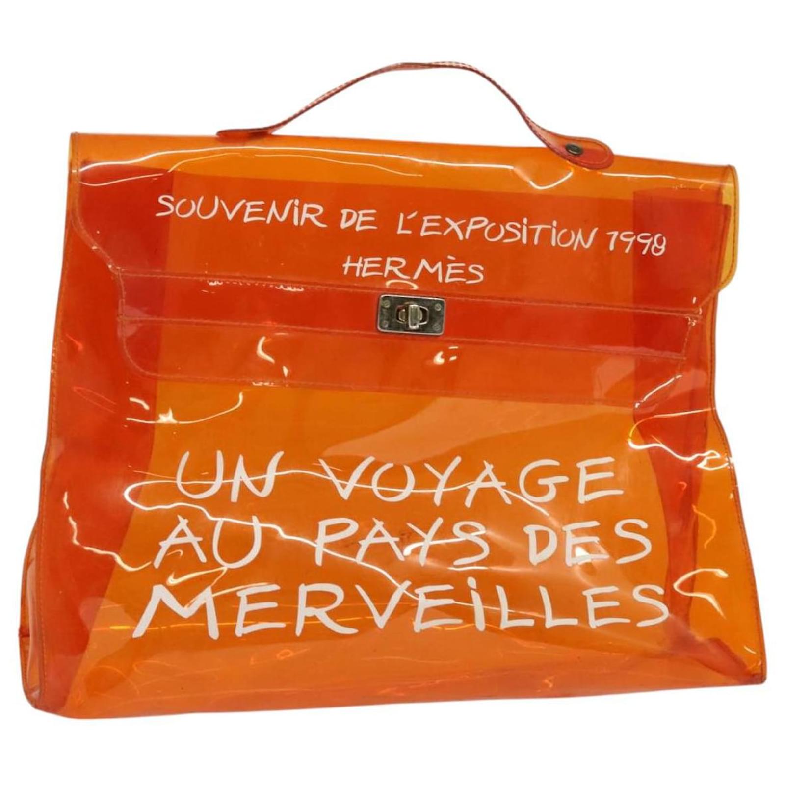 Hermès HERMES Vinyl Kelly Hand Bag Vinyl Orange Auth EC633 Polyurethane ...