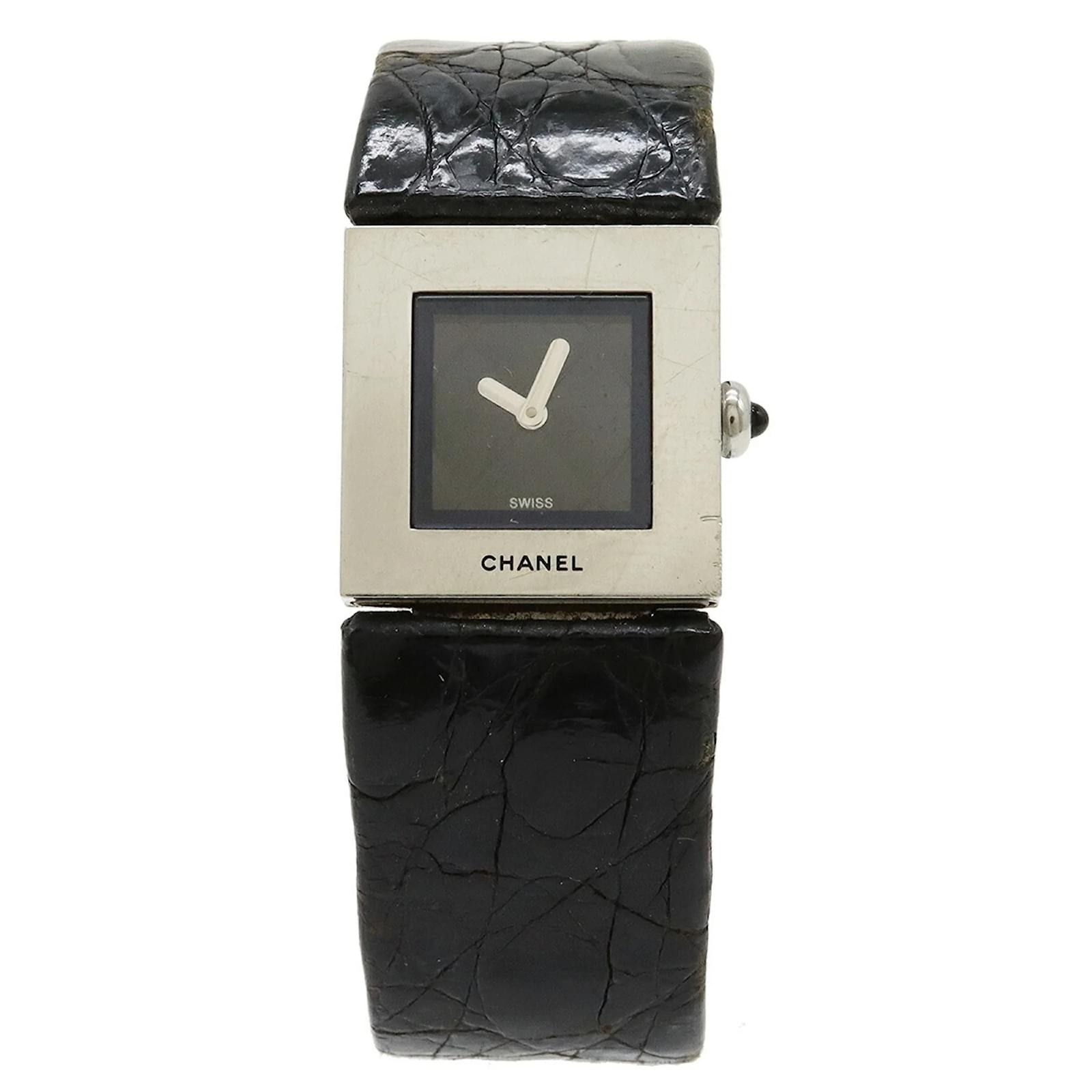 Chanel Matelasse Black Dial Stainless Steel Leather Strap Women's ...